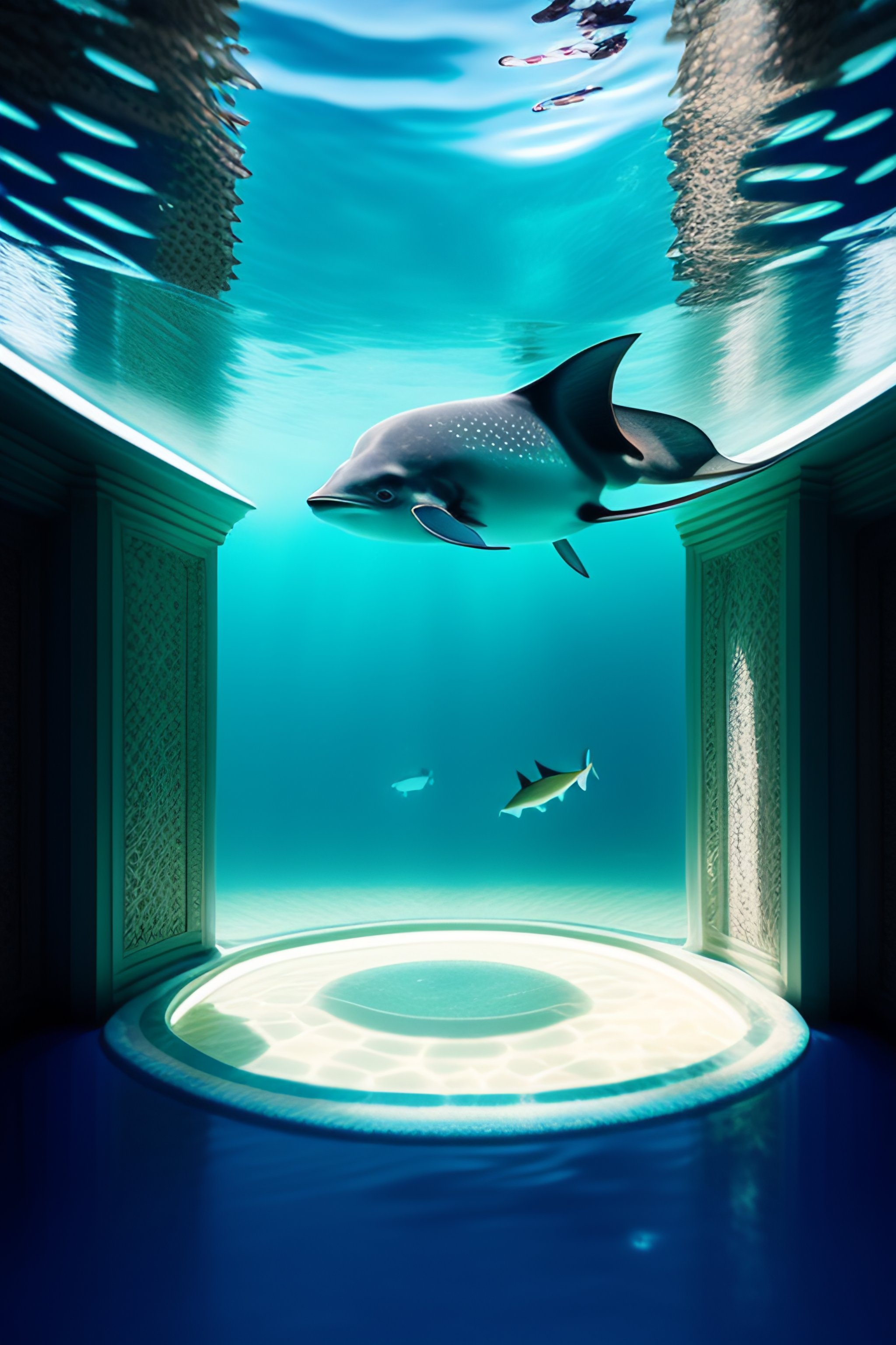 Lexica - A magical water palace with sting rays swimming around the palace