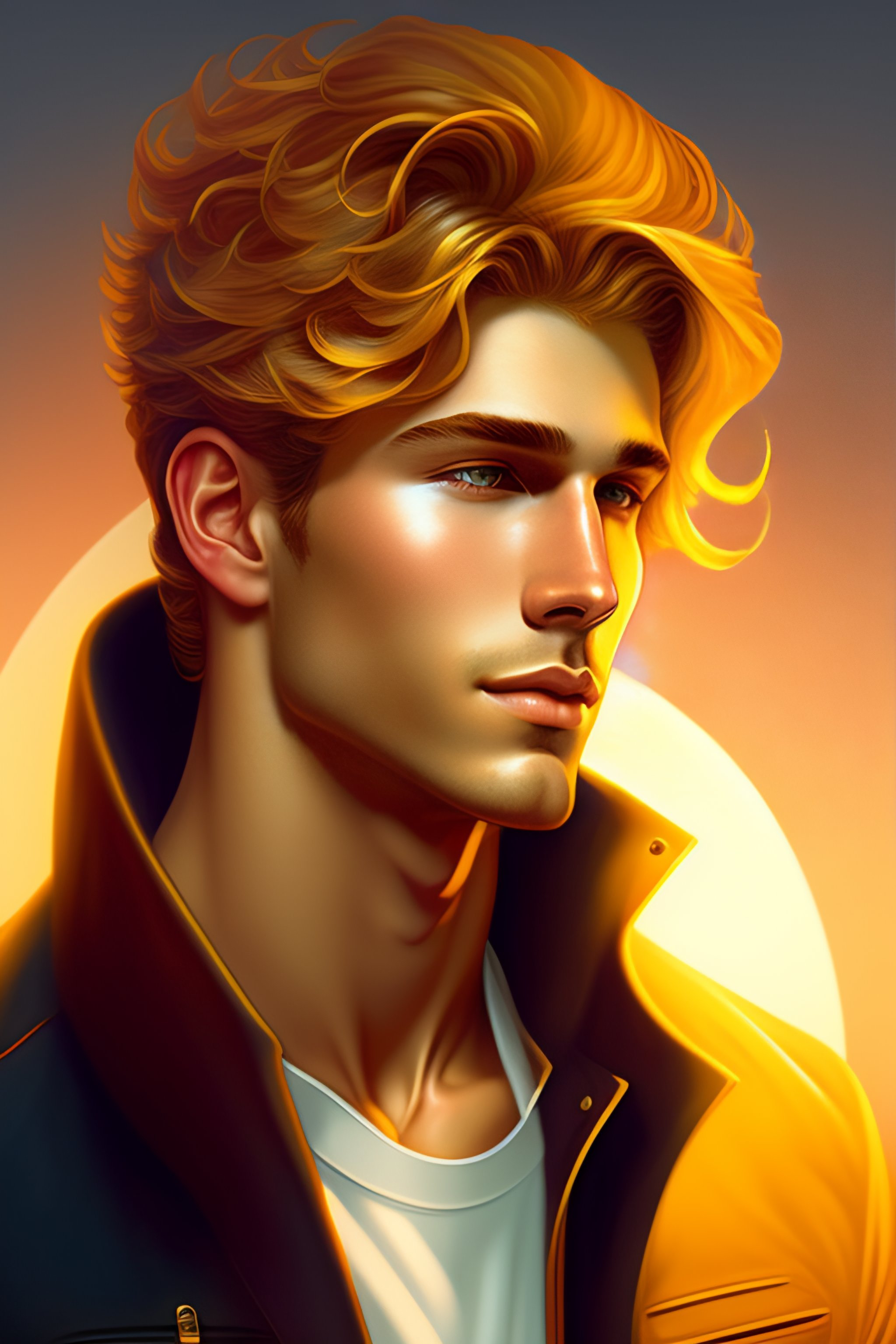 Lexica - Young man, sun demigod with golden hair, hair, jeans,, age ...