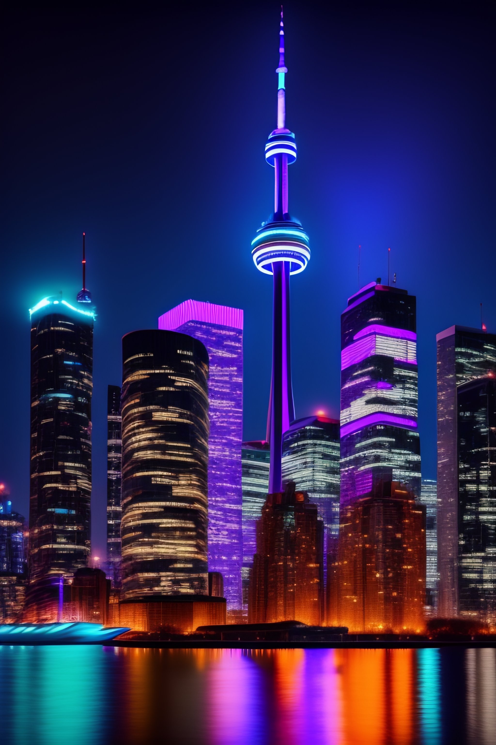 Lexica - Toronto city skyline at night, neon, bright, futuristic ...