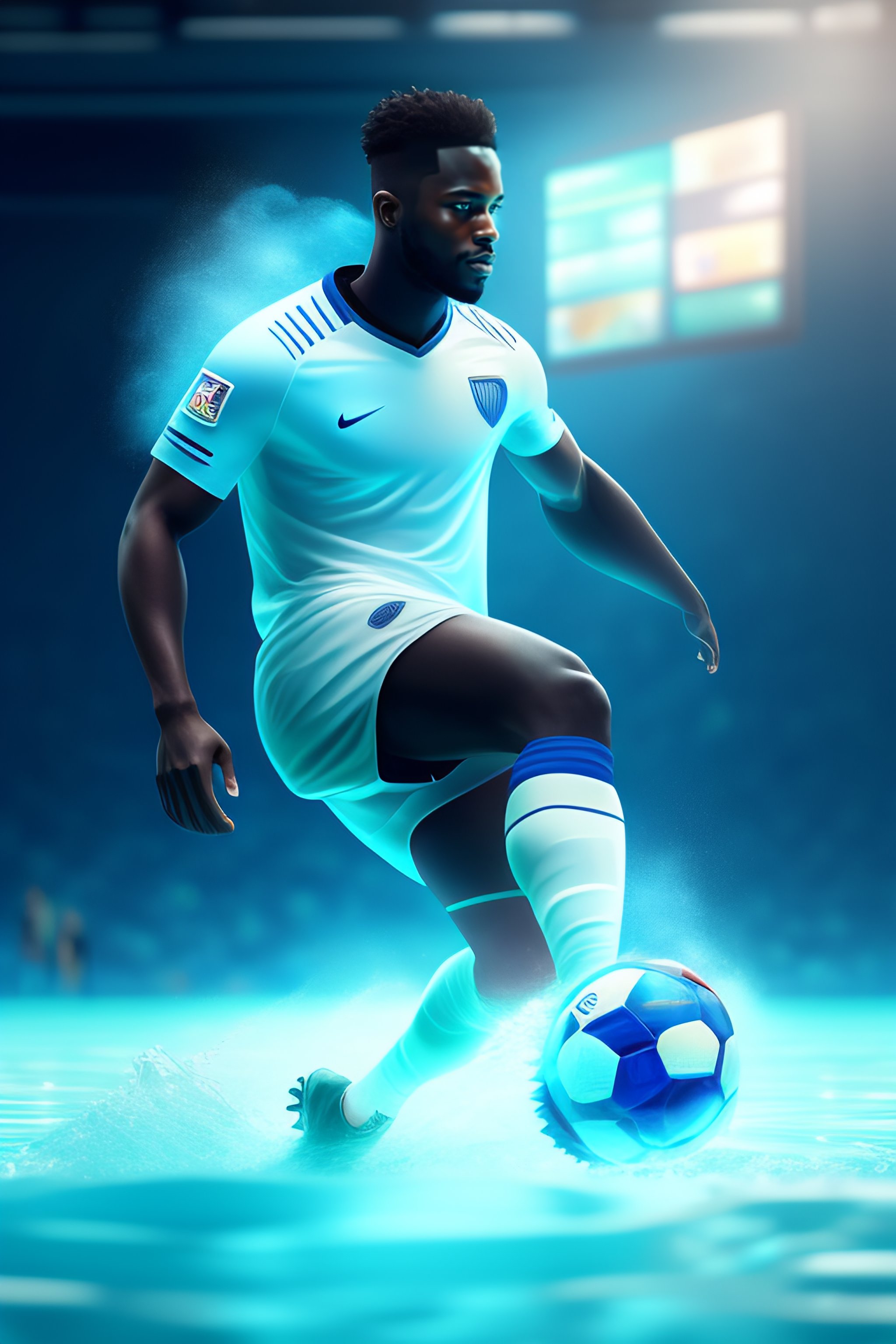 Lexica - A deep dive footballer, kicking techy football, ocean, deep ...