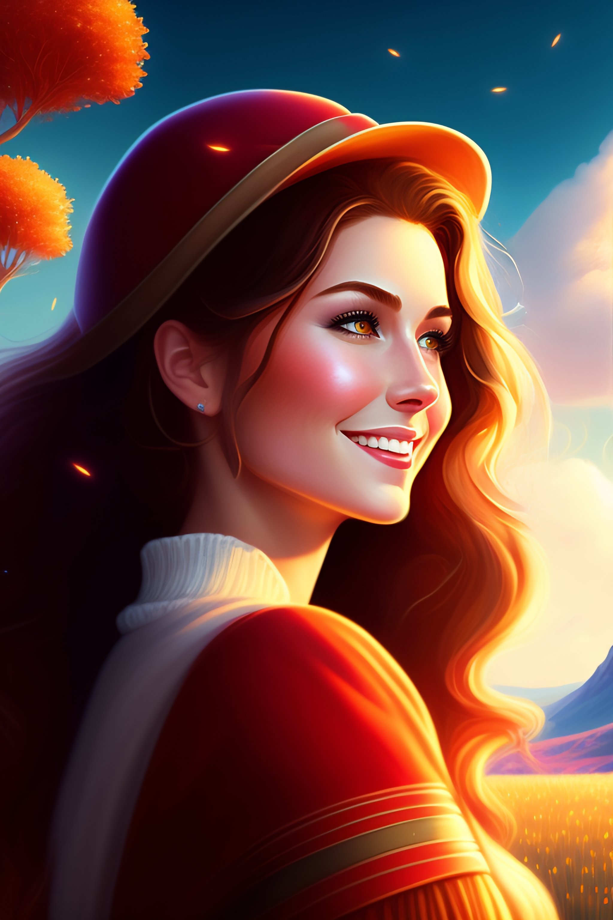 Lexica - View of gorgeous meadow with happy Anna kendricks in red ...