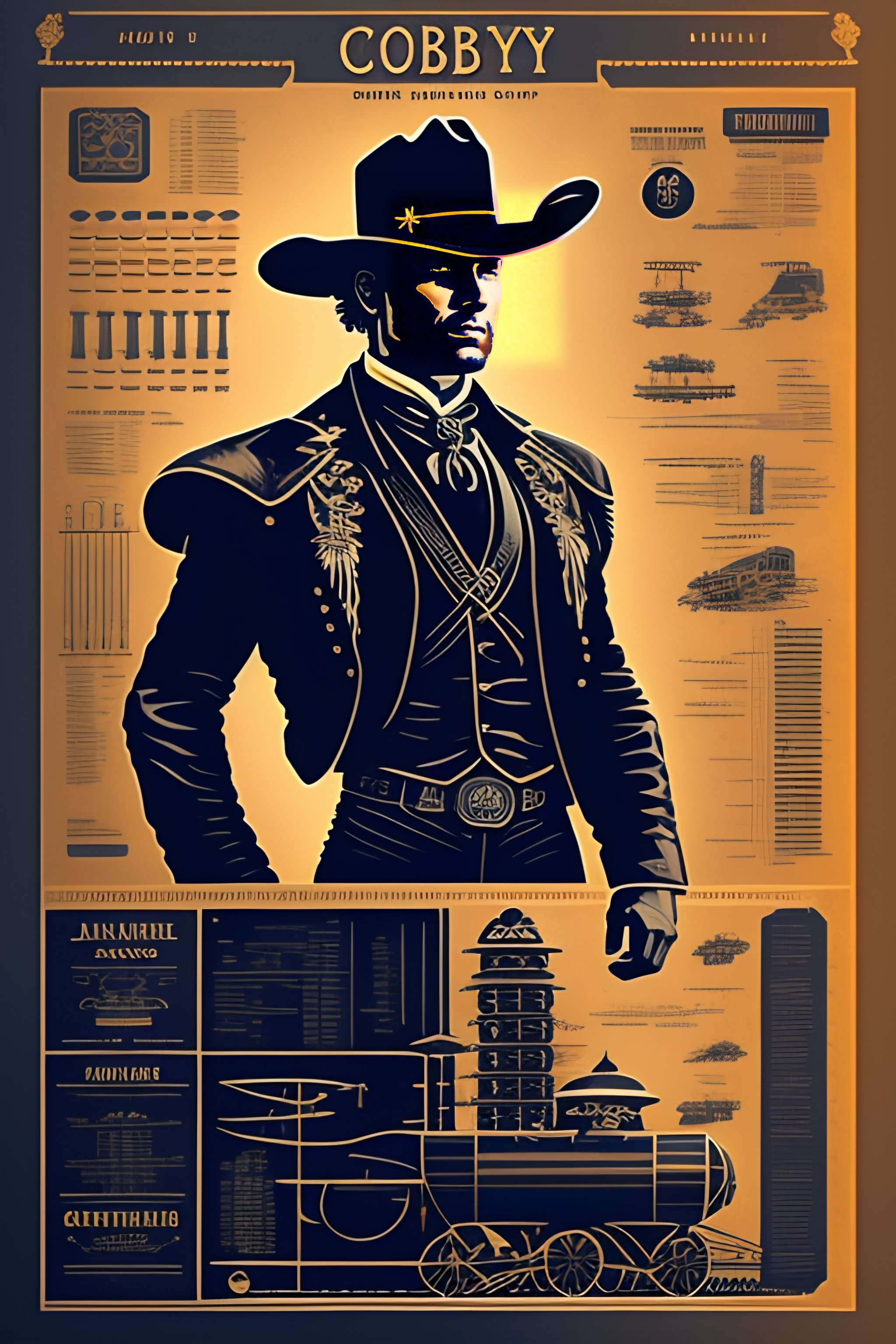 Lexica - Robotic cowboy, blueprint, plans, infographic, poster ...