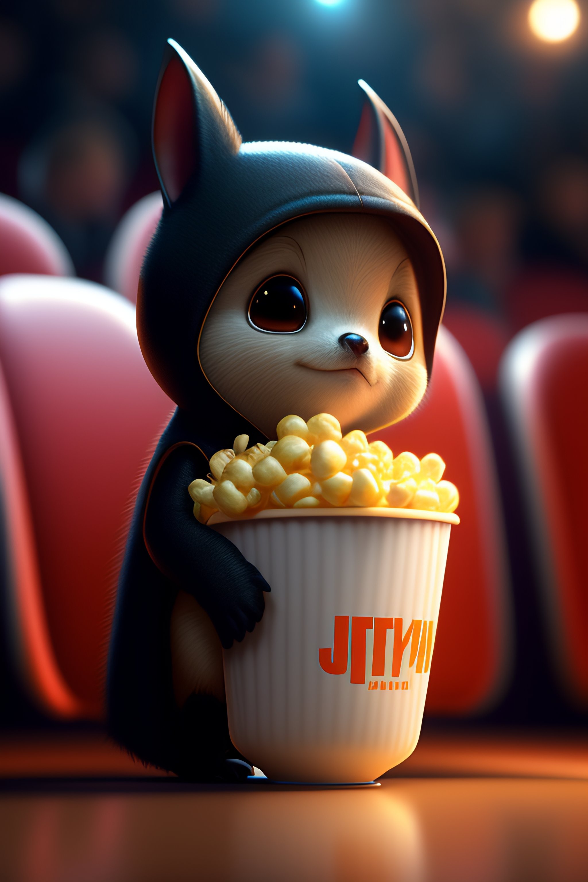 Lexica - Cute small humanoid bat sitting in a movie theater eating ...