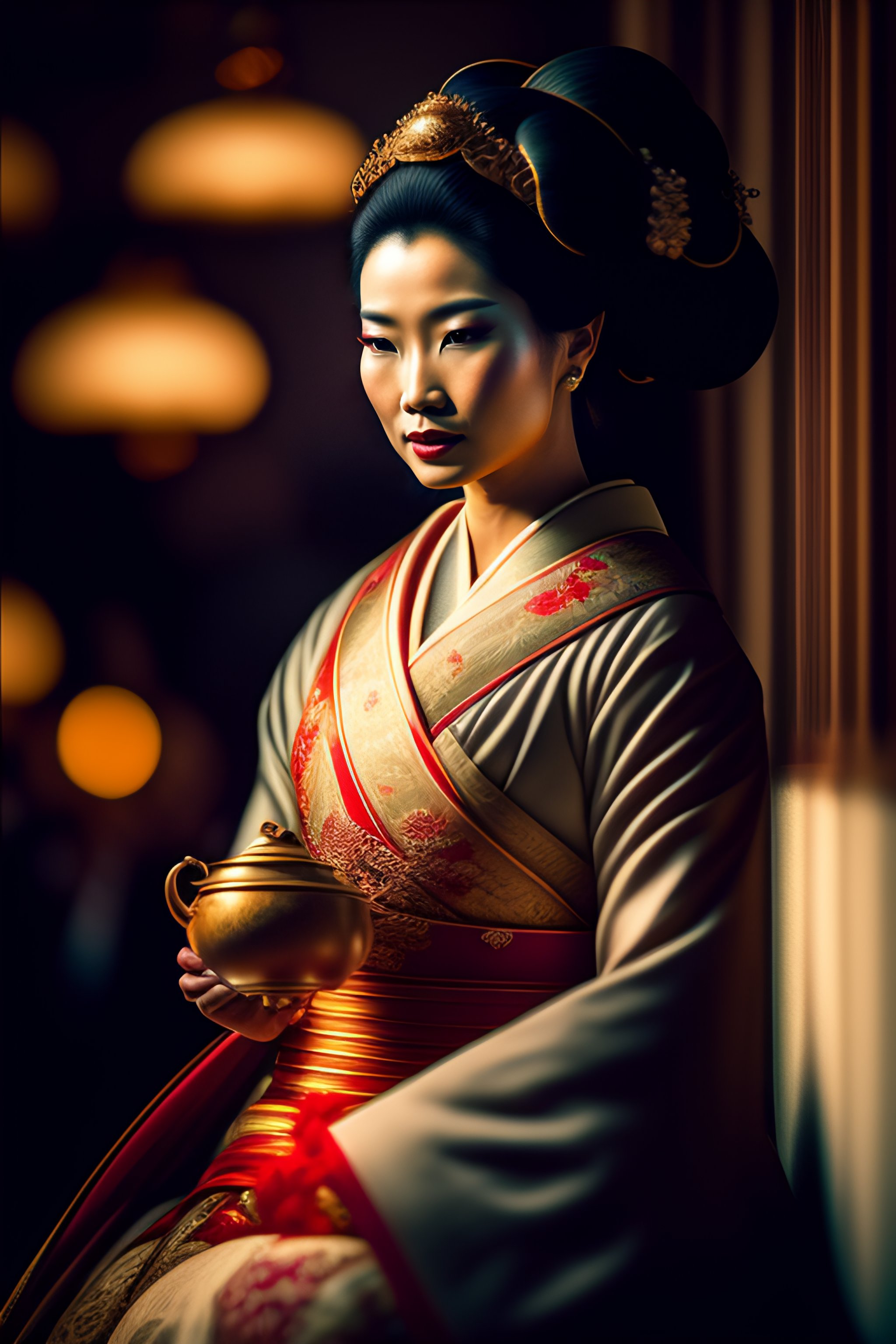 Lexica - Geisha serving tea, one light, intricate, elegant, highly ...