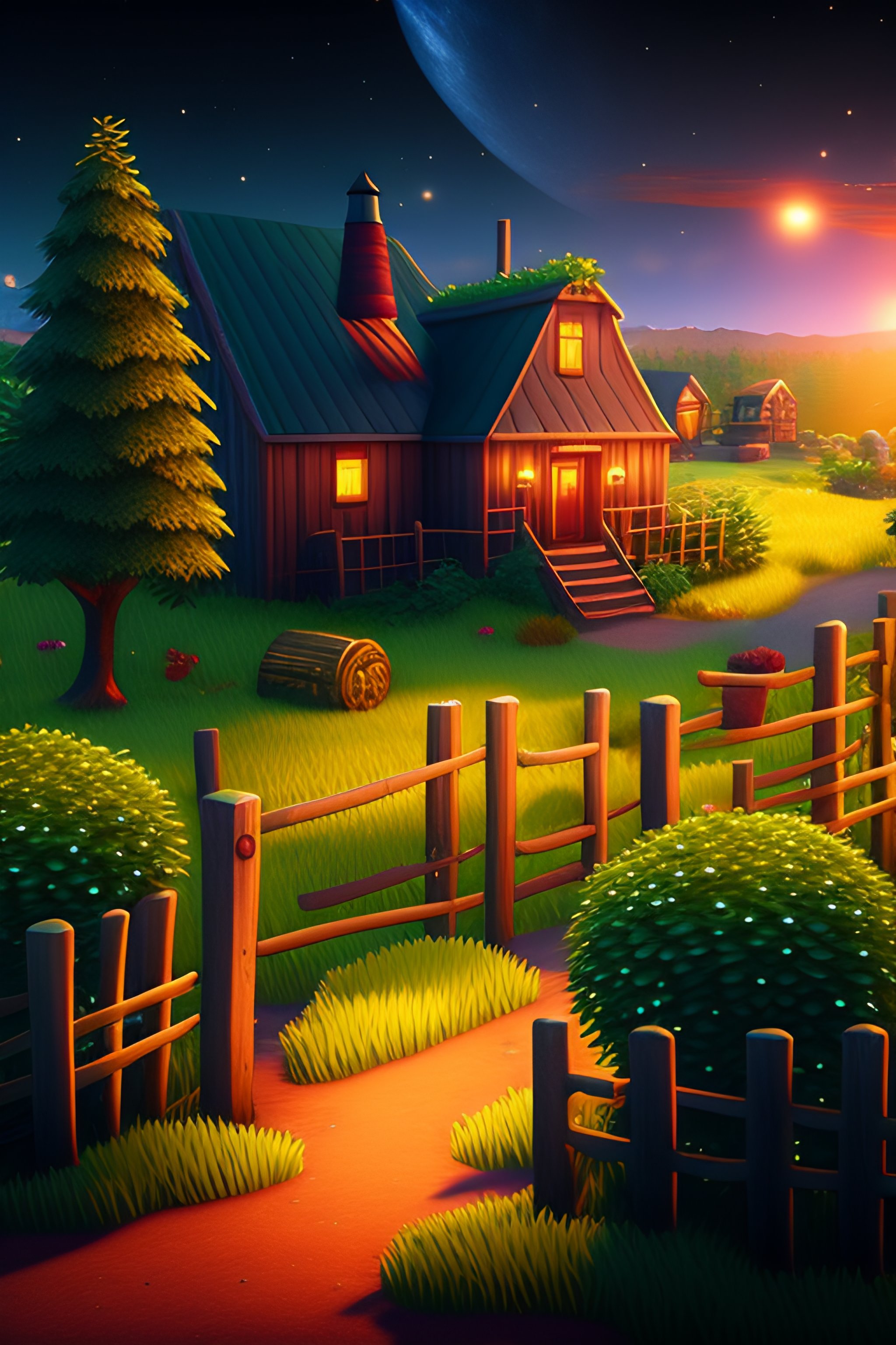Lexica - Photo realistic stardew valley, Grandpa's farm, at night