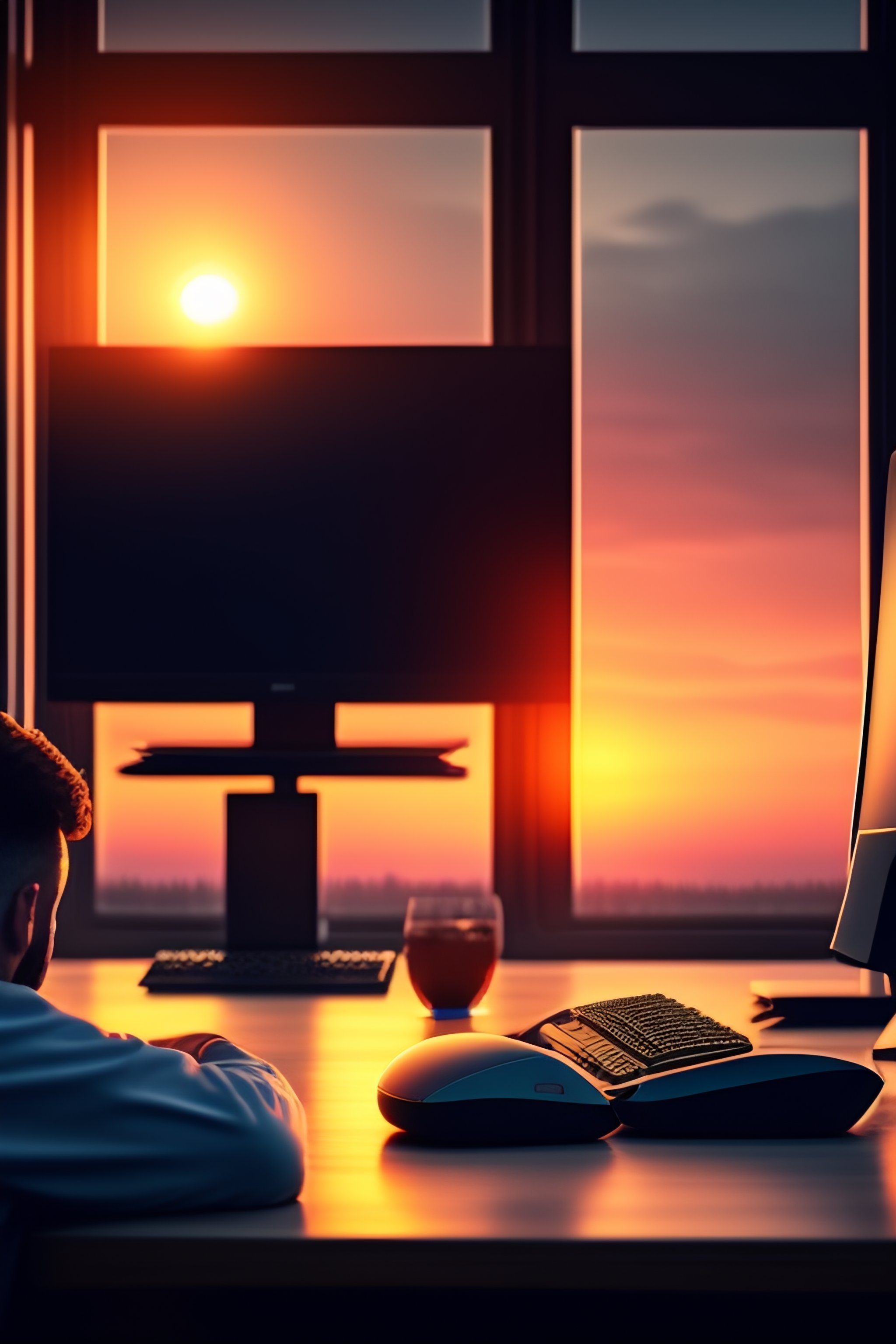 Lexica - A programmer who is sitting at a computer, two monitors, a keyboard and a mouse, table ...