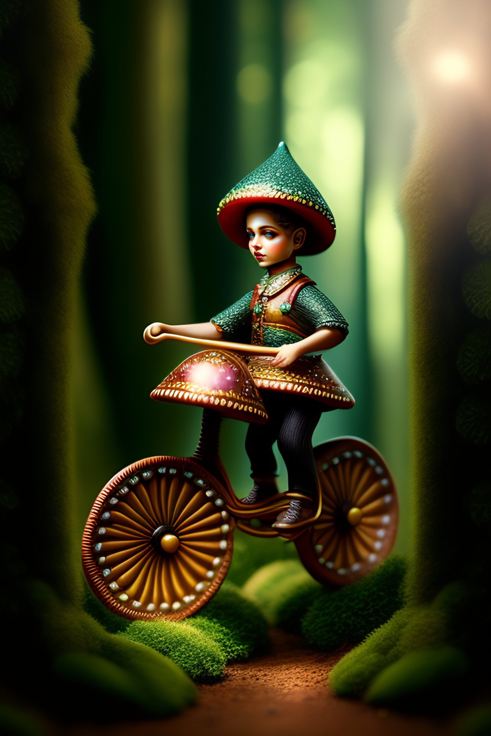 Lexica - Intricate detailed mushroom elf riding bicycle in a dark ...