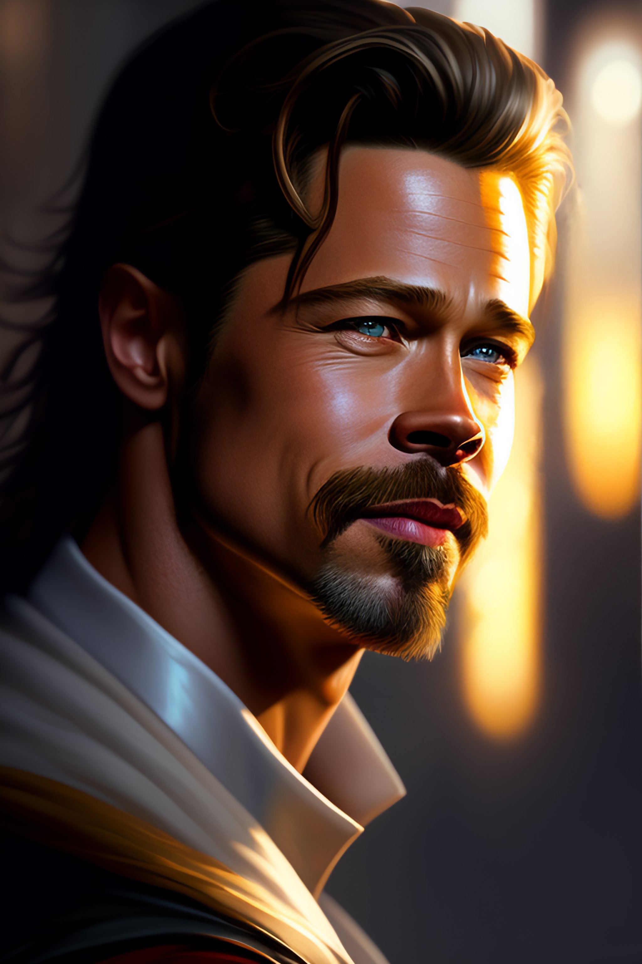 Lexica - Brad Pitt staring at the camera smirking and laughing, magic ...