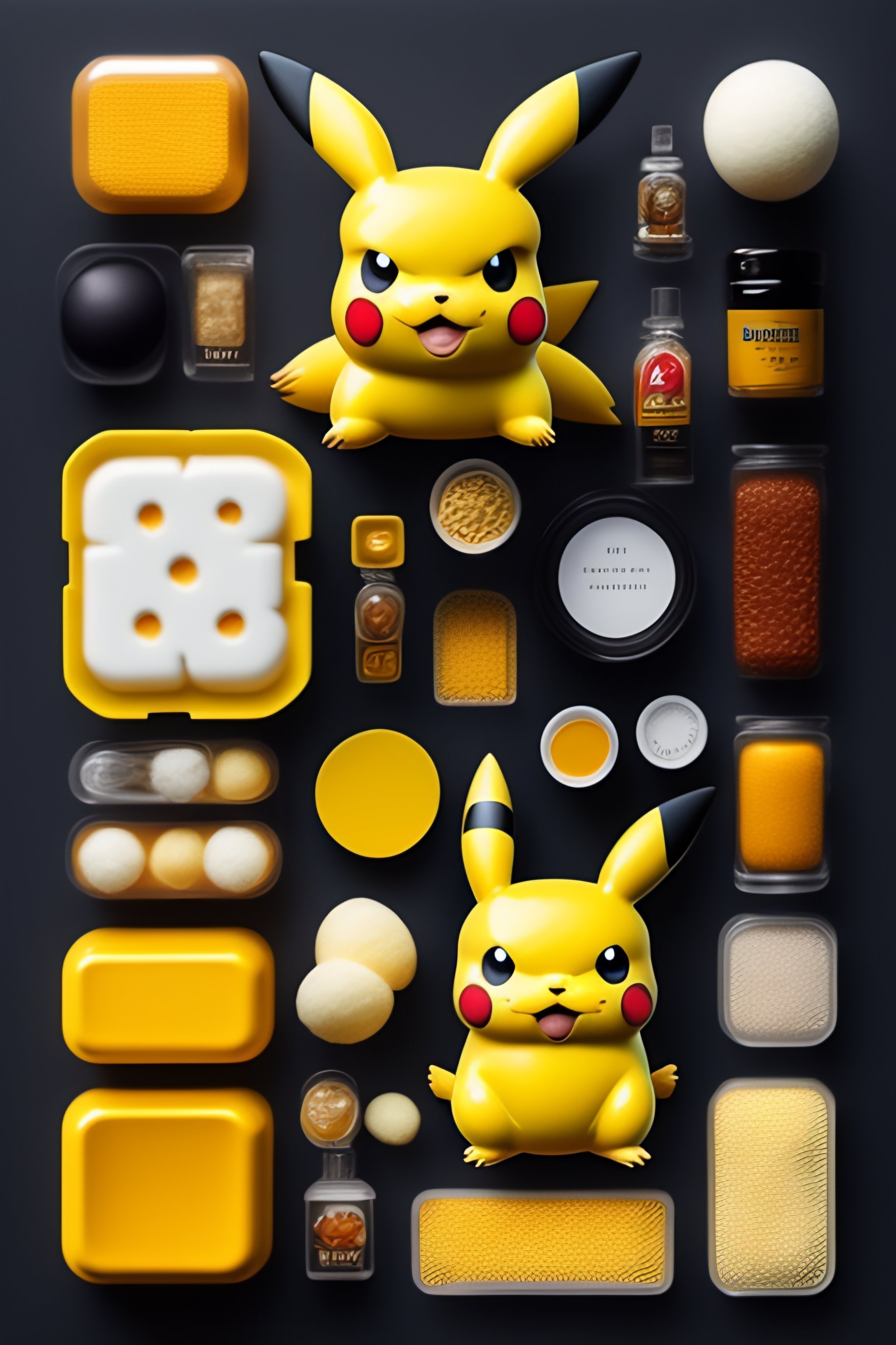 Lexica - Pokemon, pikachu, knolling, flat lay,