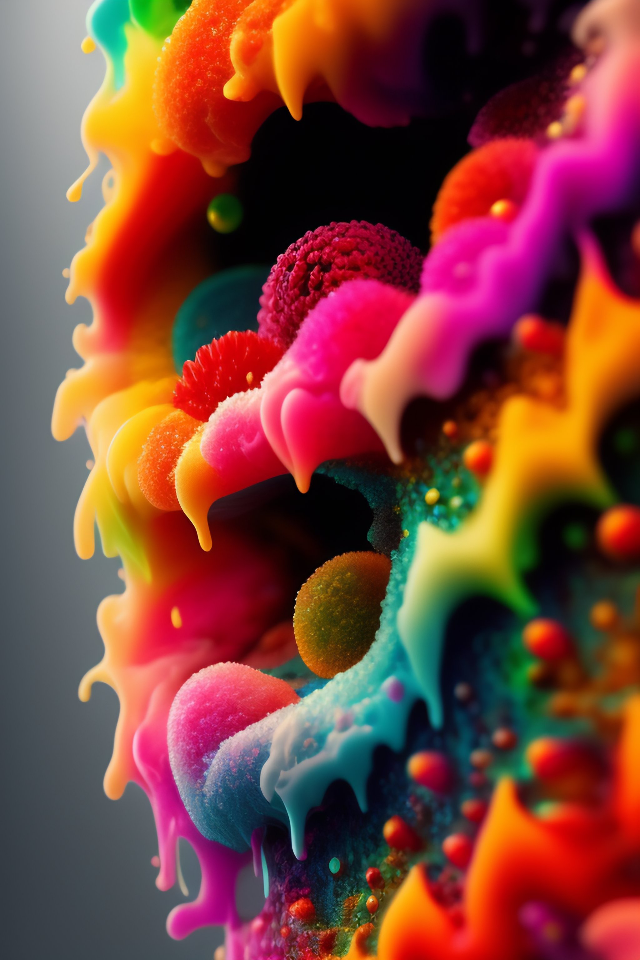 Lexica - Close-up of a hideous monster, estatic, multicolored light ...