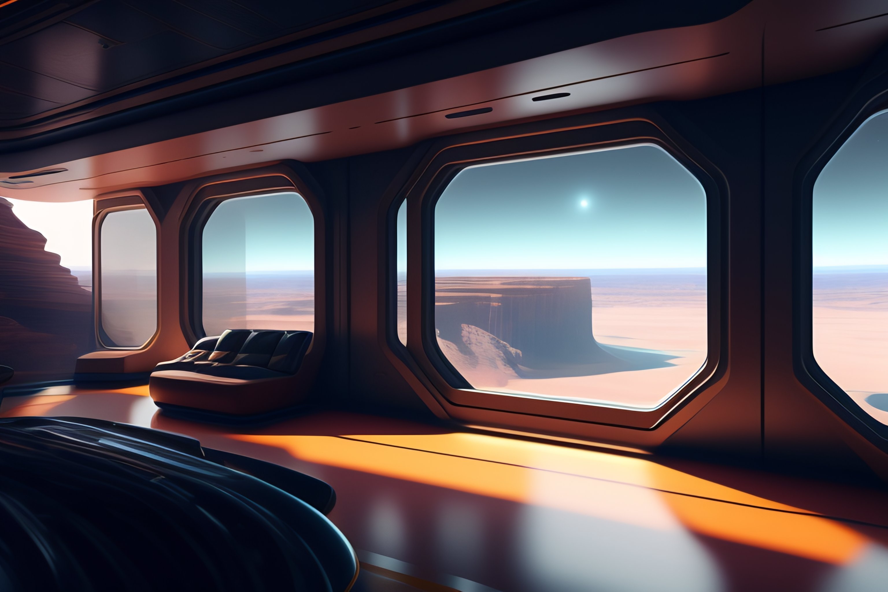 Lexica - Interior of space base with a huge window, on the window you ...