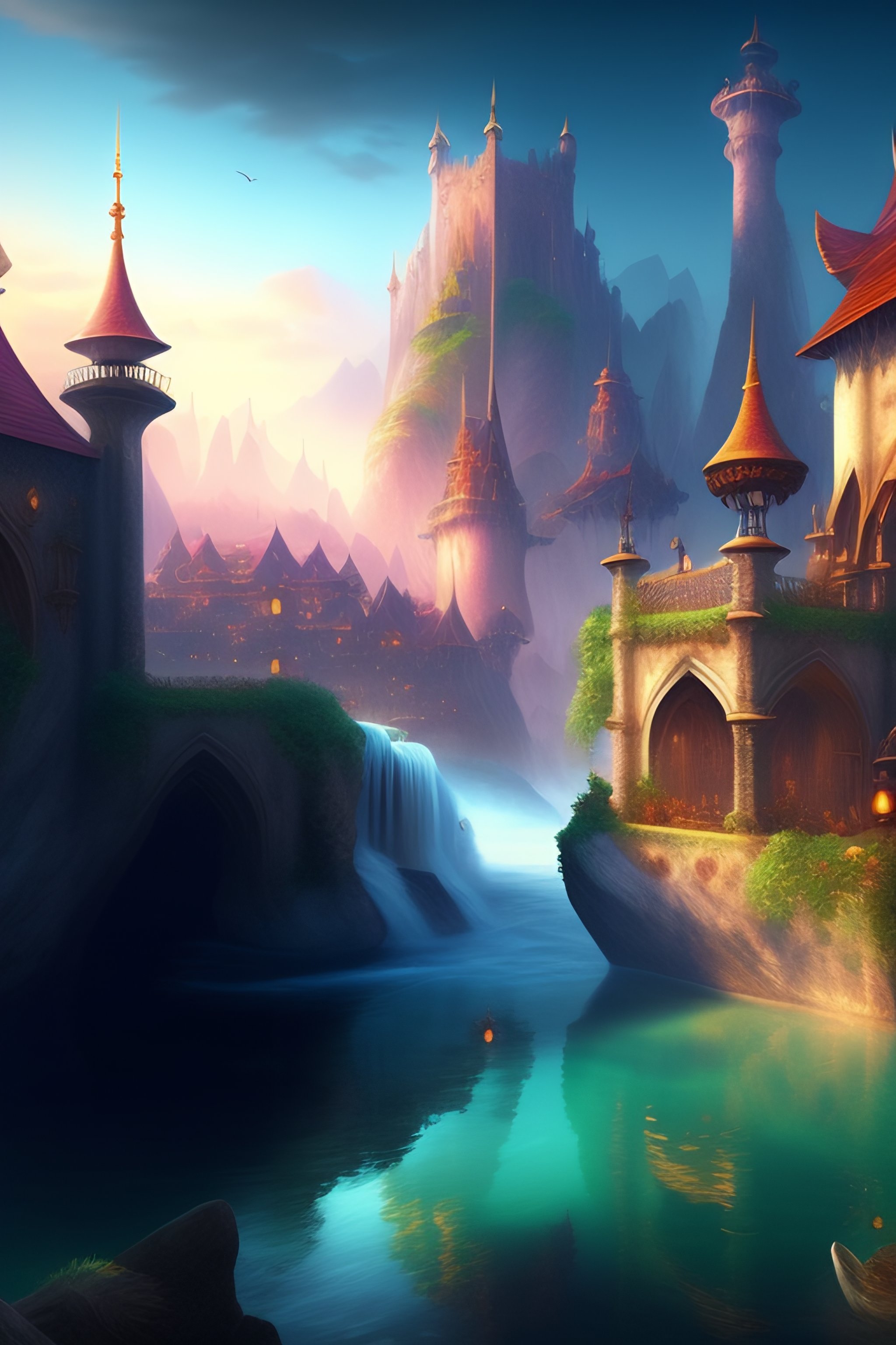 Lexica - Fantasy background, concept art, matte painting, city square ...