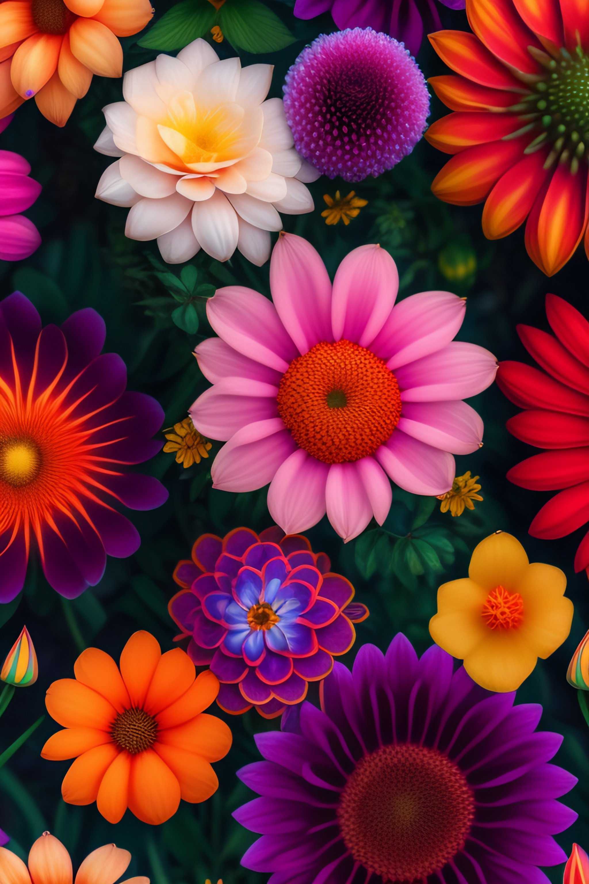 Lexica - Full bloom exotic flowers in all over pattern vaporware