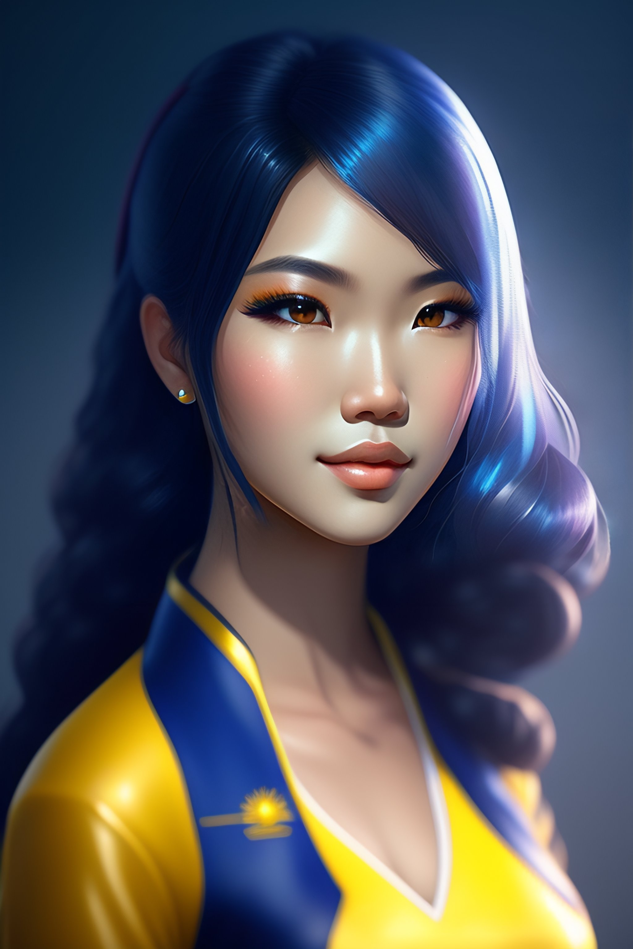 Lexica - A portrait of anime filipina blue and yellow girl, face of ...