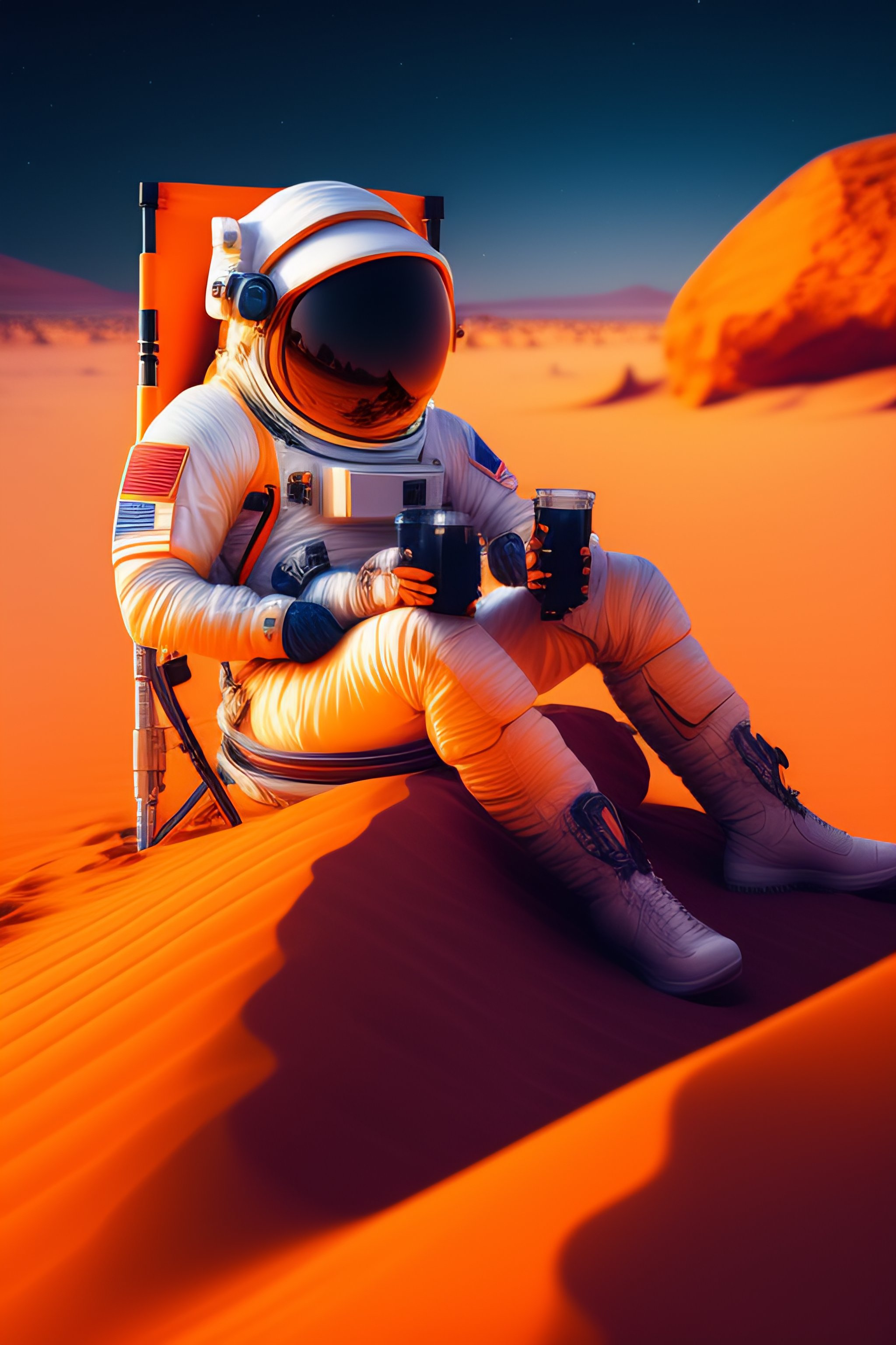 Lexica - An astronaut resting on mars in a beach chair, vibrant ...