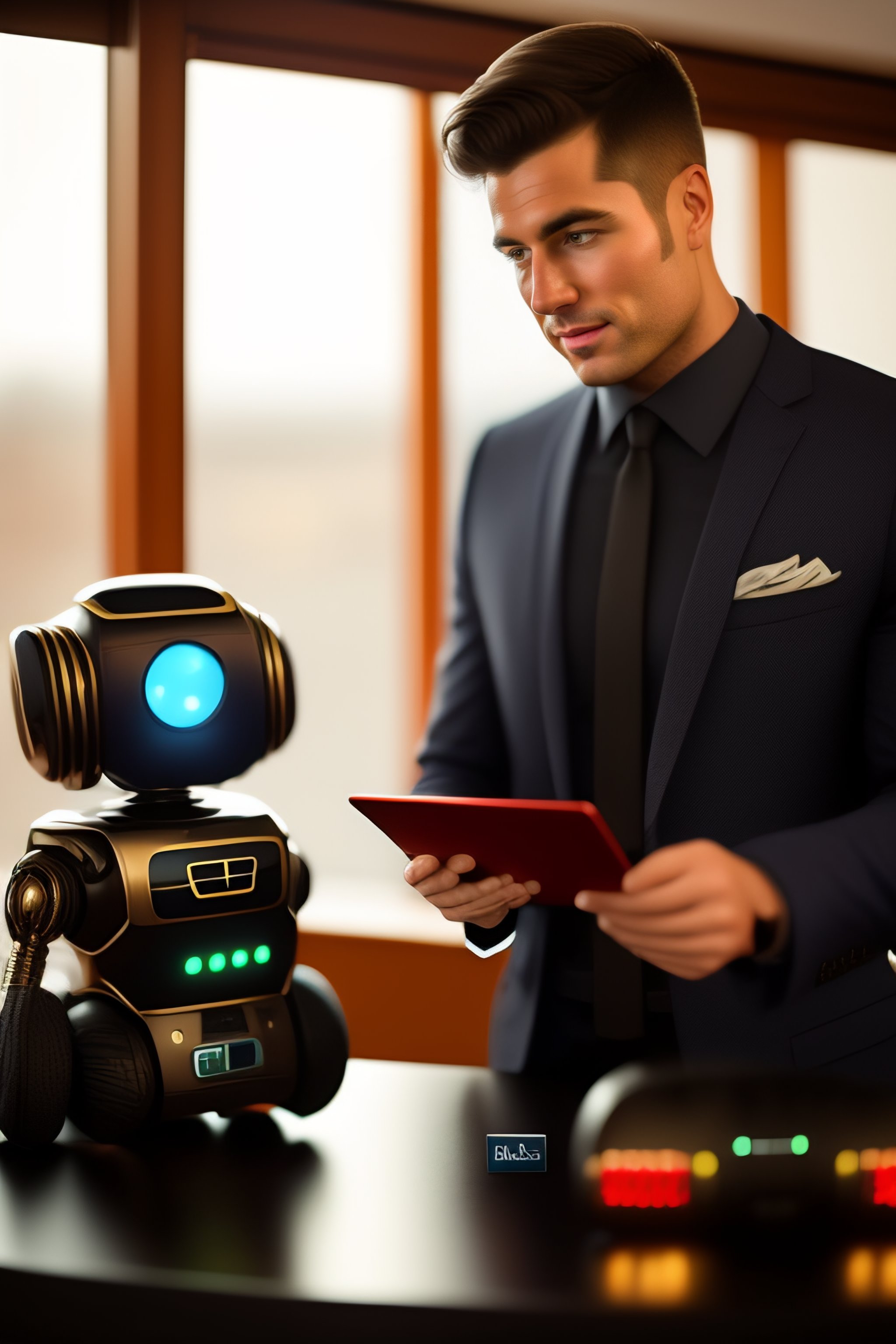 Lexica - High quality photograph of aria finger interviewing a robot ...