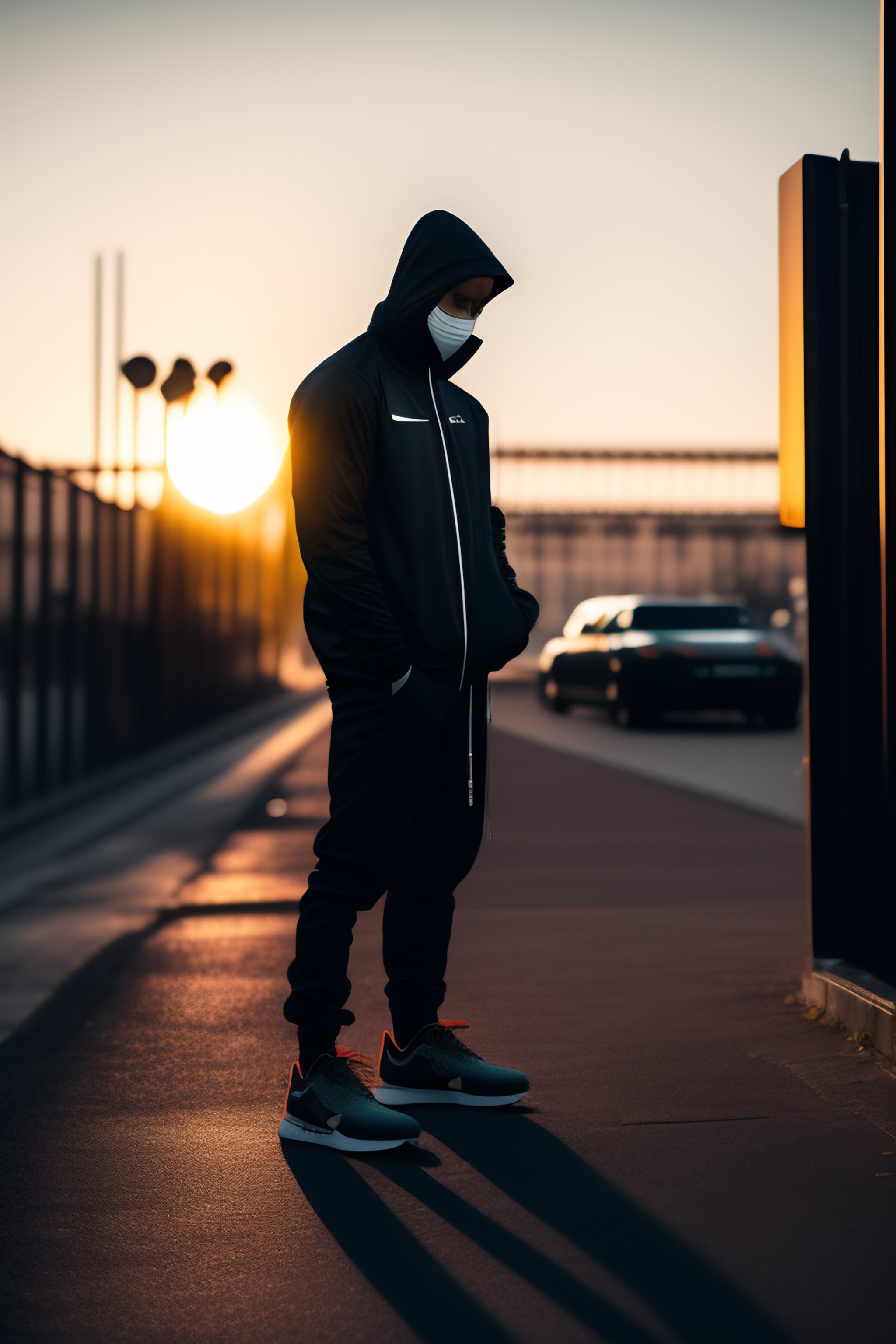 Lexica - A man wearing nike vintage shoes silhouette photoshot film ...