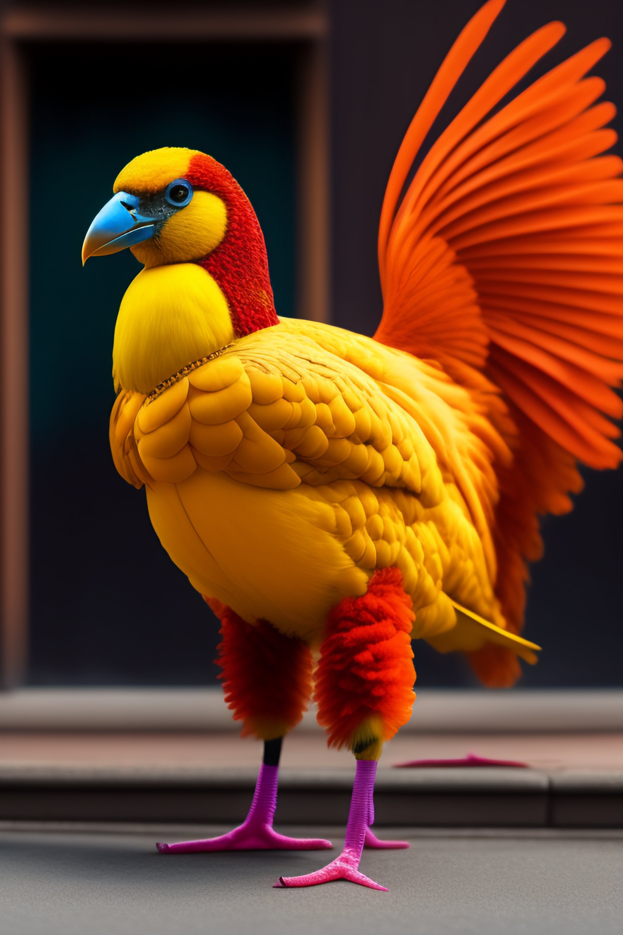 Lexica - A human-sized bird, dressed like flava flave, seen from the ...
