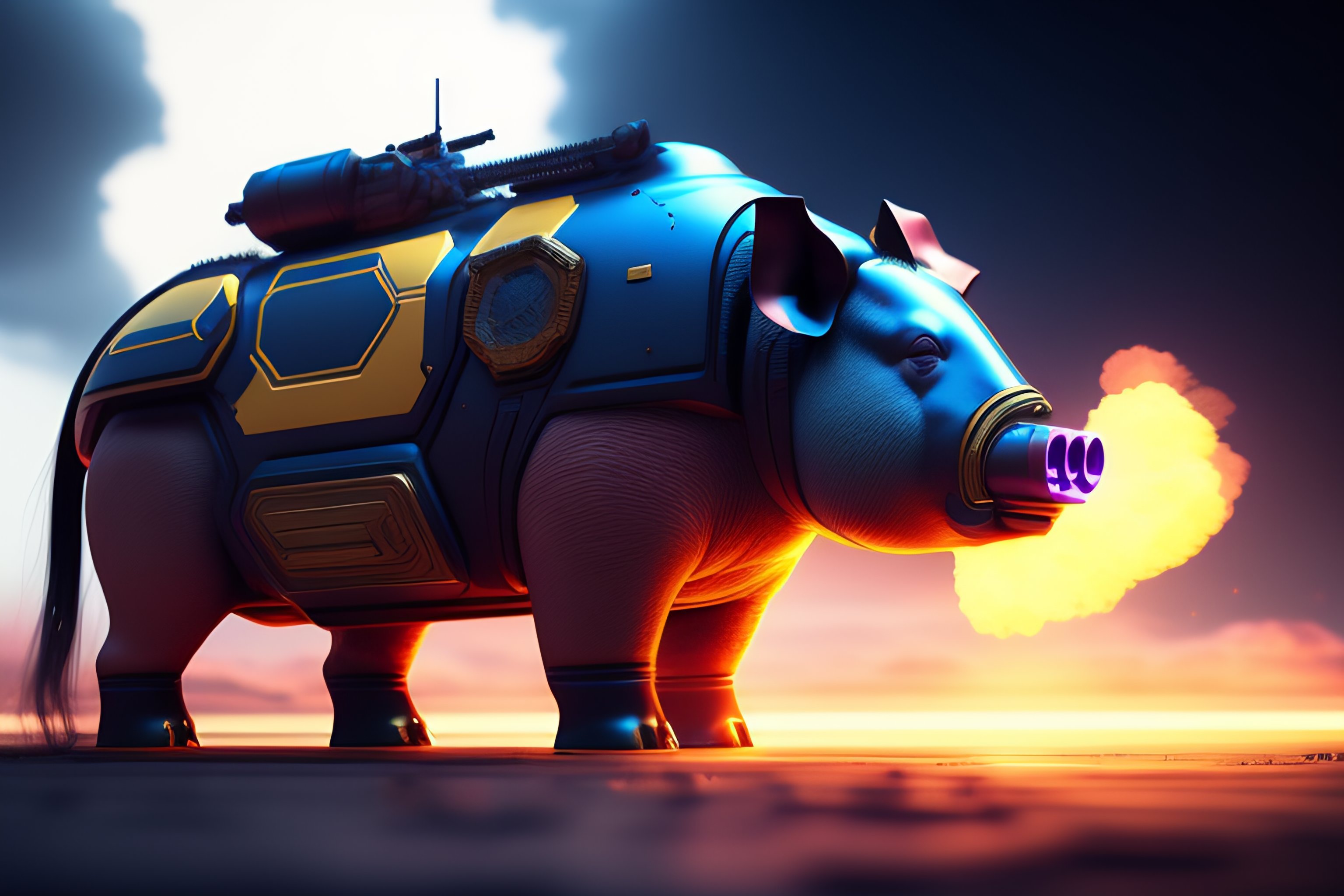 Lexica - (giant pig faced combat mech armed with artillery guns ...