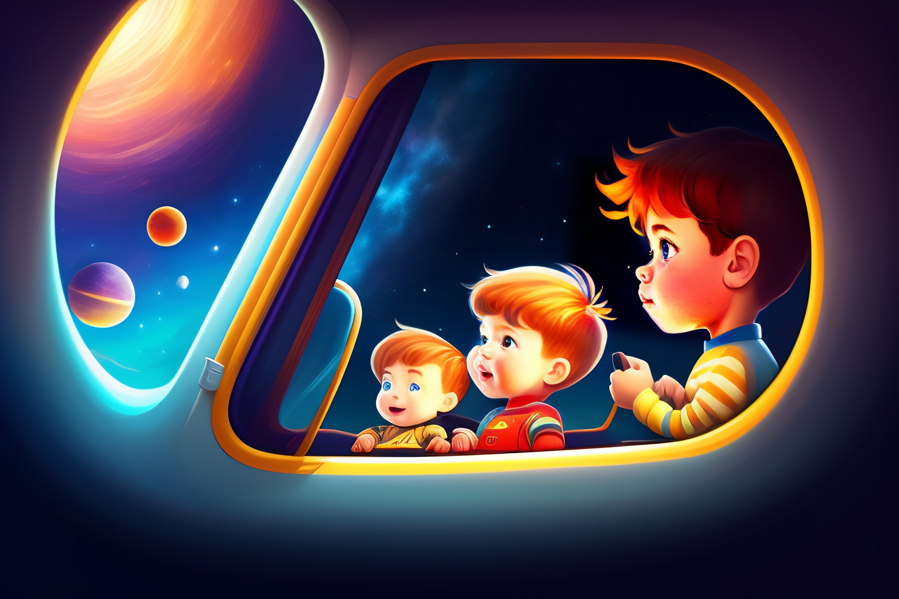 Lexica - Digital art of two kids, a boy and a girl, are flying through ...