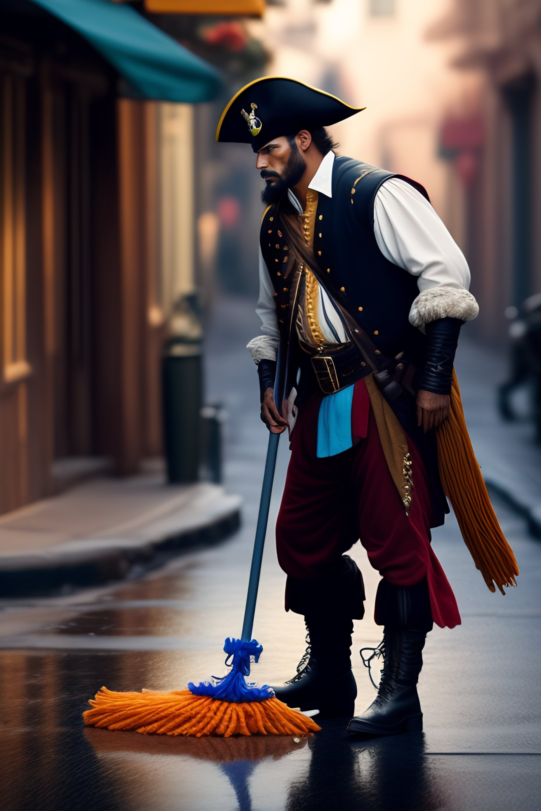 Lexica - Pirate cleaning the street with a mop