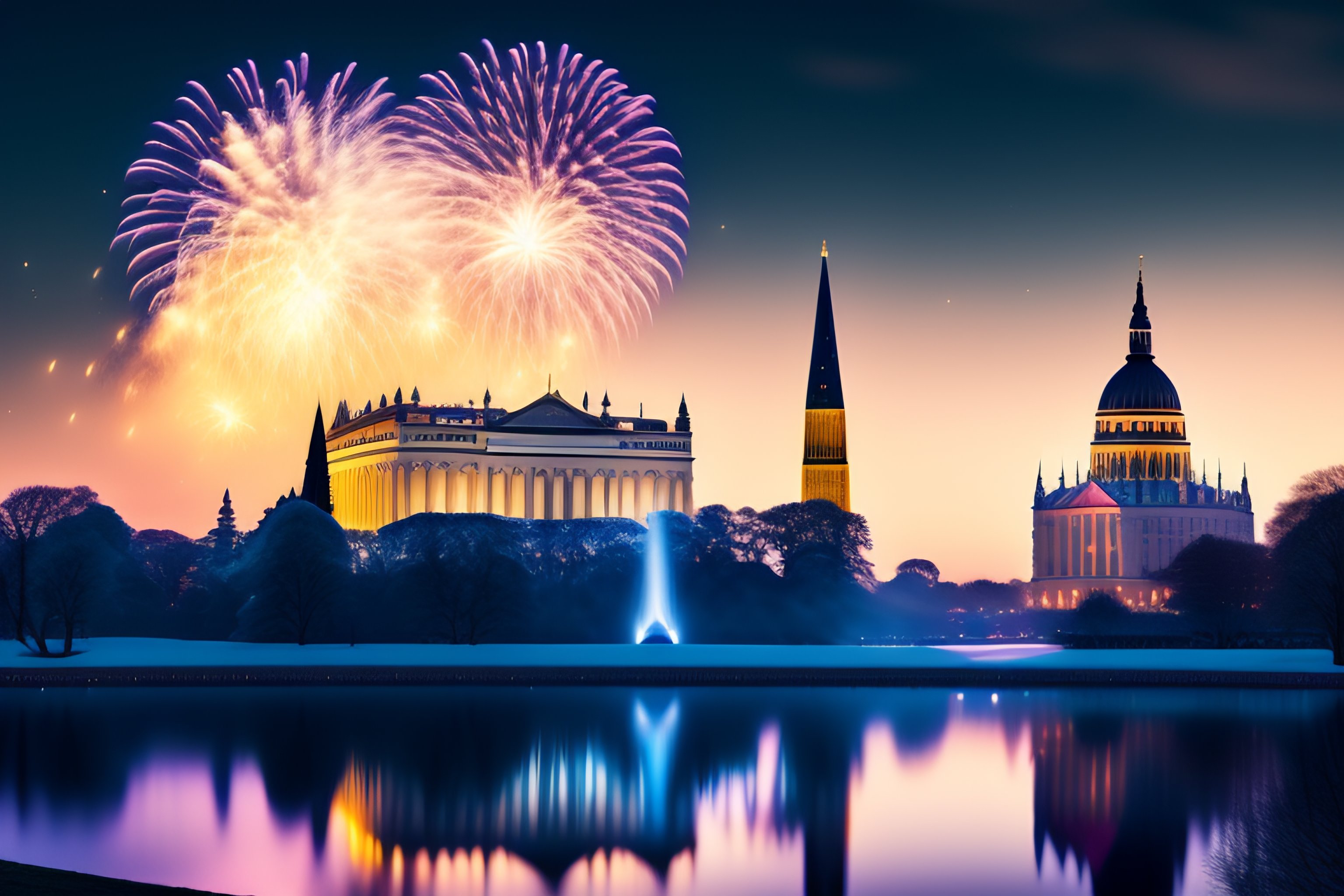 Lexica - New year 2023 celebration with fireworks, "The white house" is ...