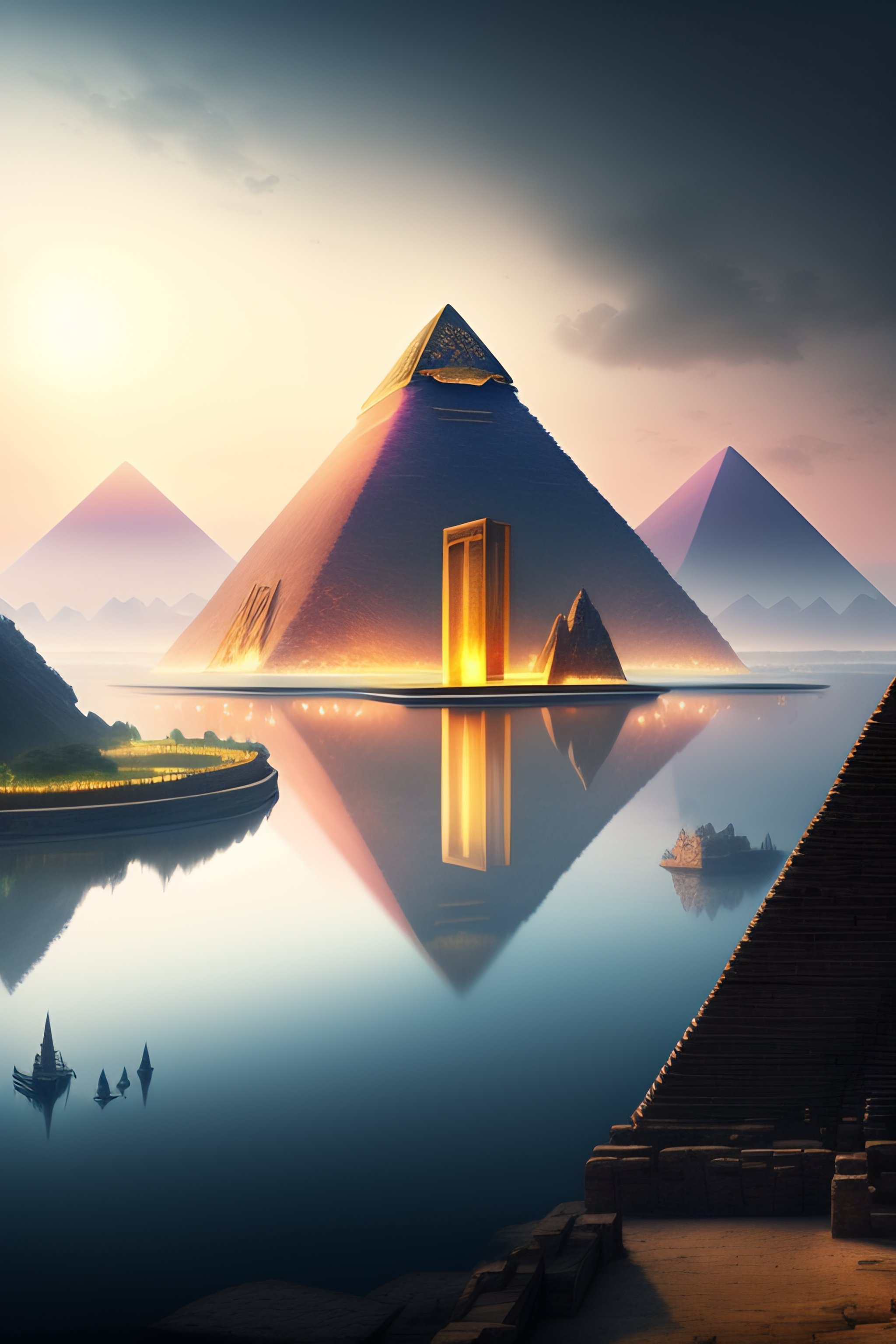 Lexica - A very distant view of a single white glowing magical great ...