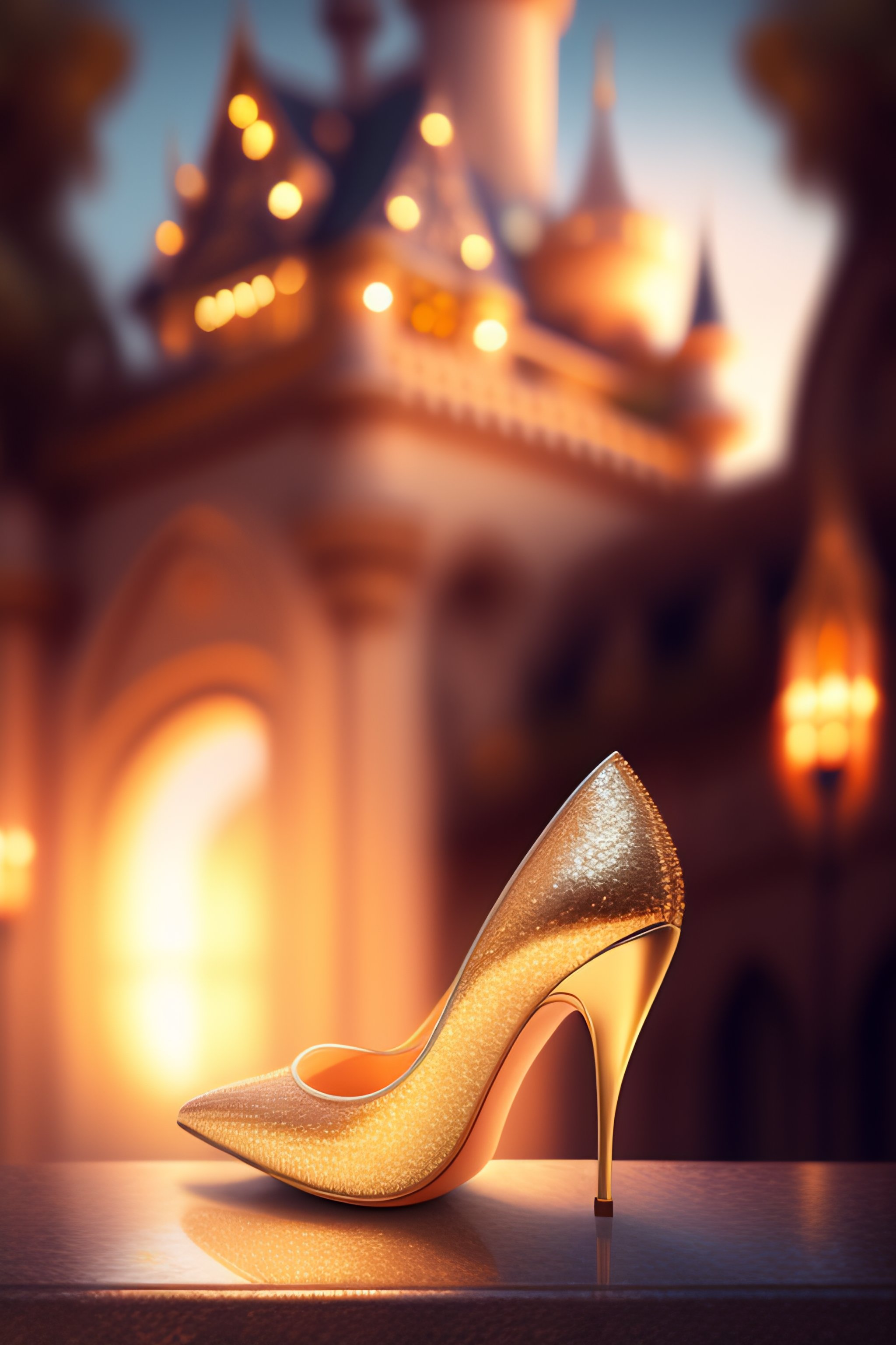 Lexica - Shiny clear intricate high heel shoe in front of a castle, 8k ...