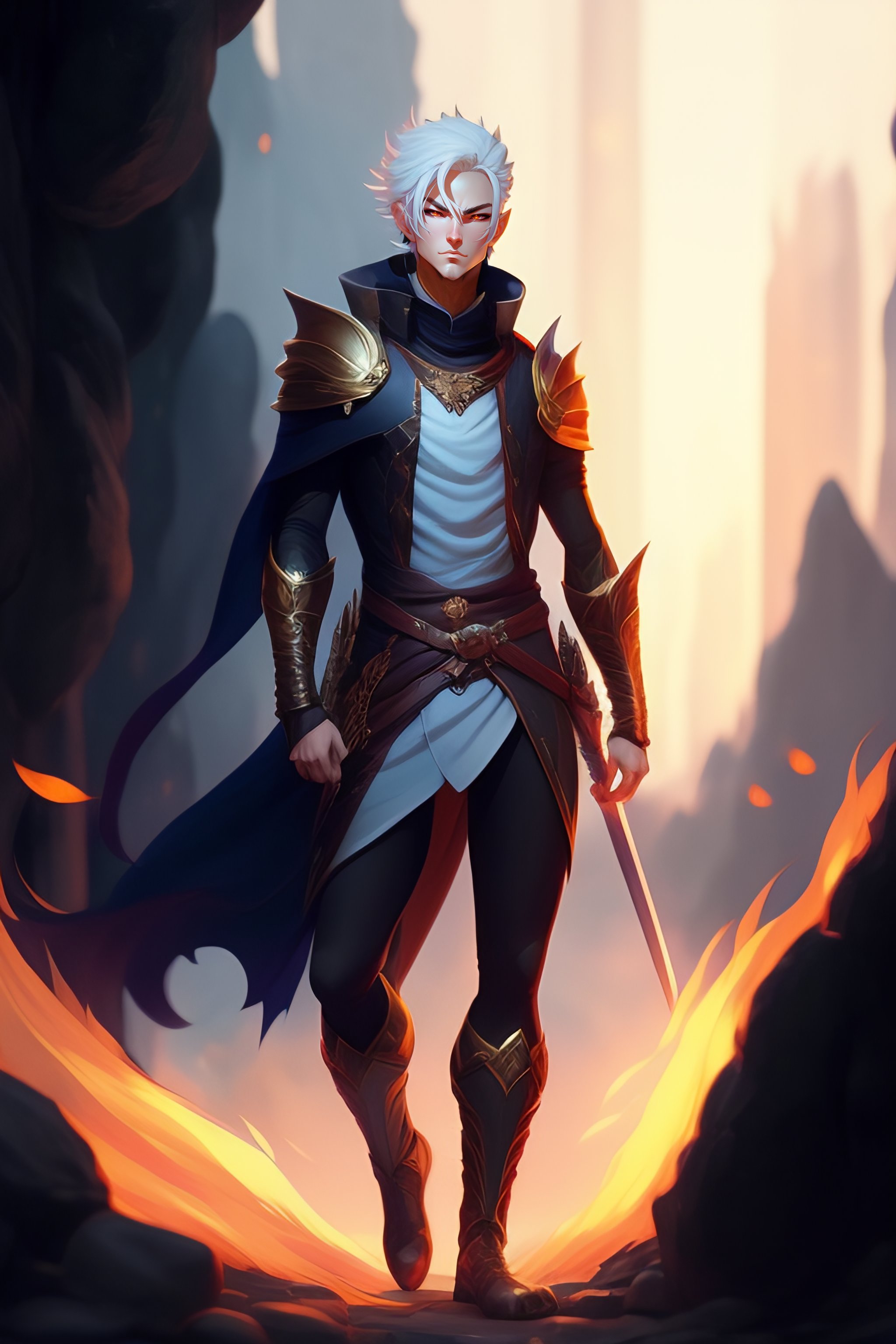 Lexica - Full body, from above, rogue male elf, dual daggers, white ...