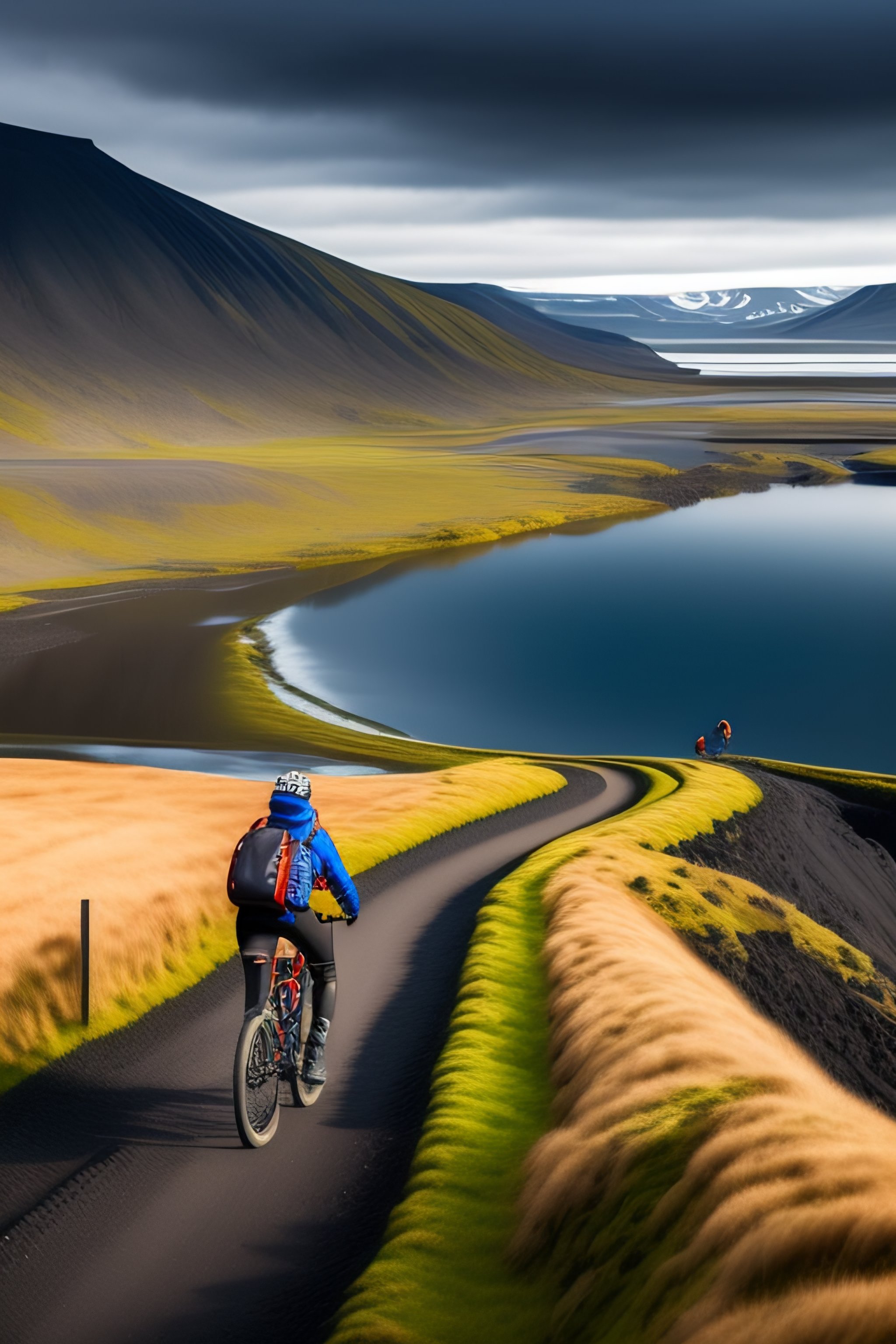 Lexica - Landscape with a bike packer traversing an icelandic volcano ...