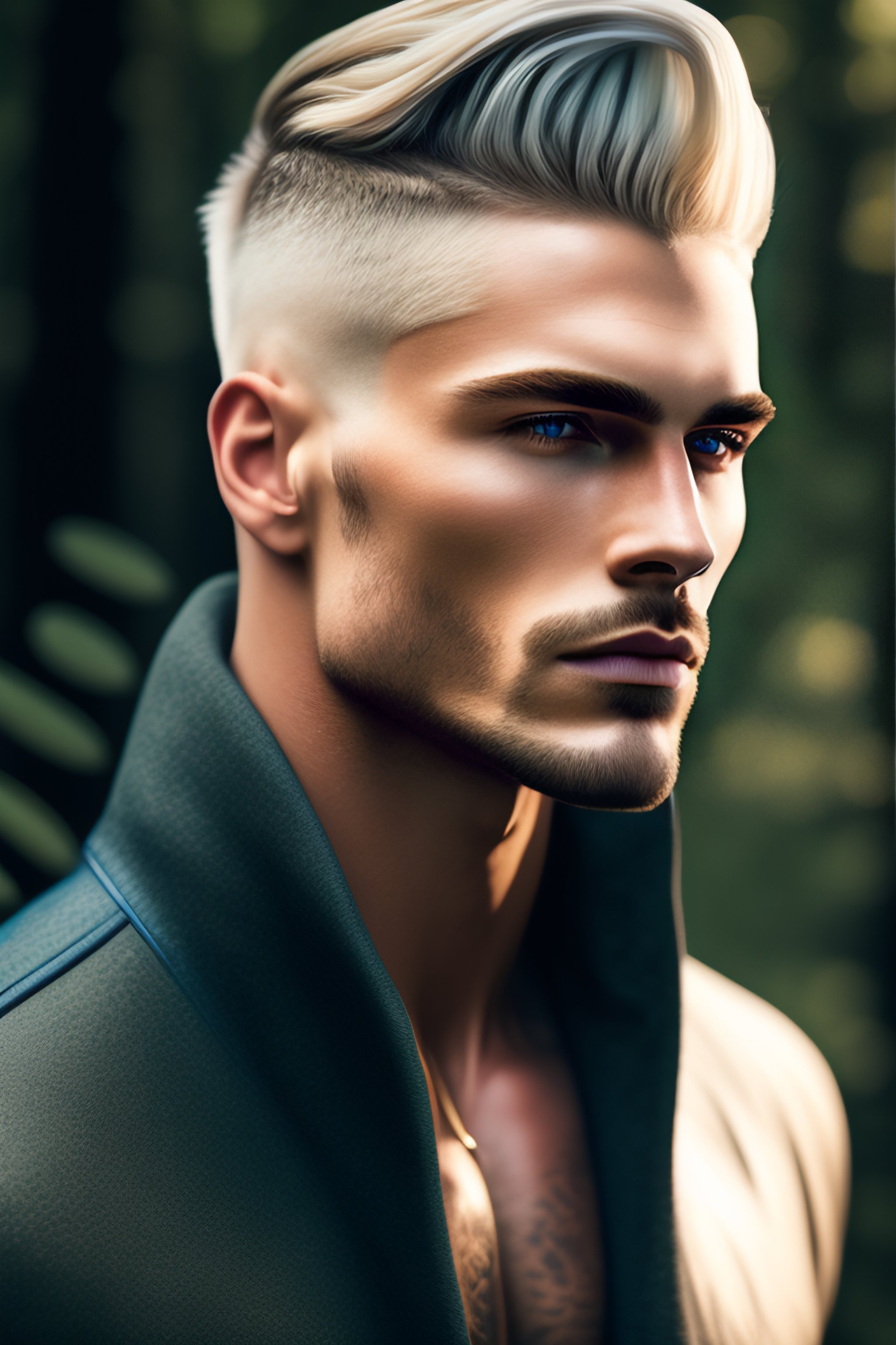 Lexica - Manly man of thin build in the forest on a spring day, blond ...