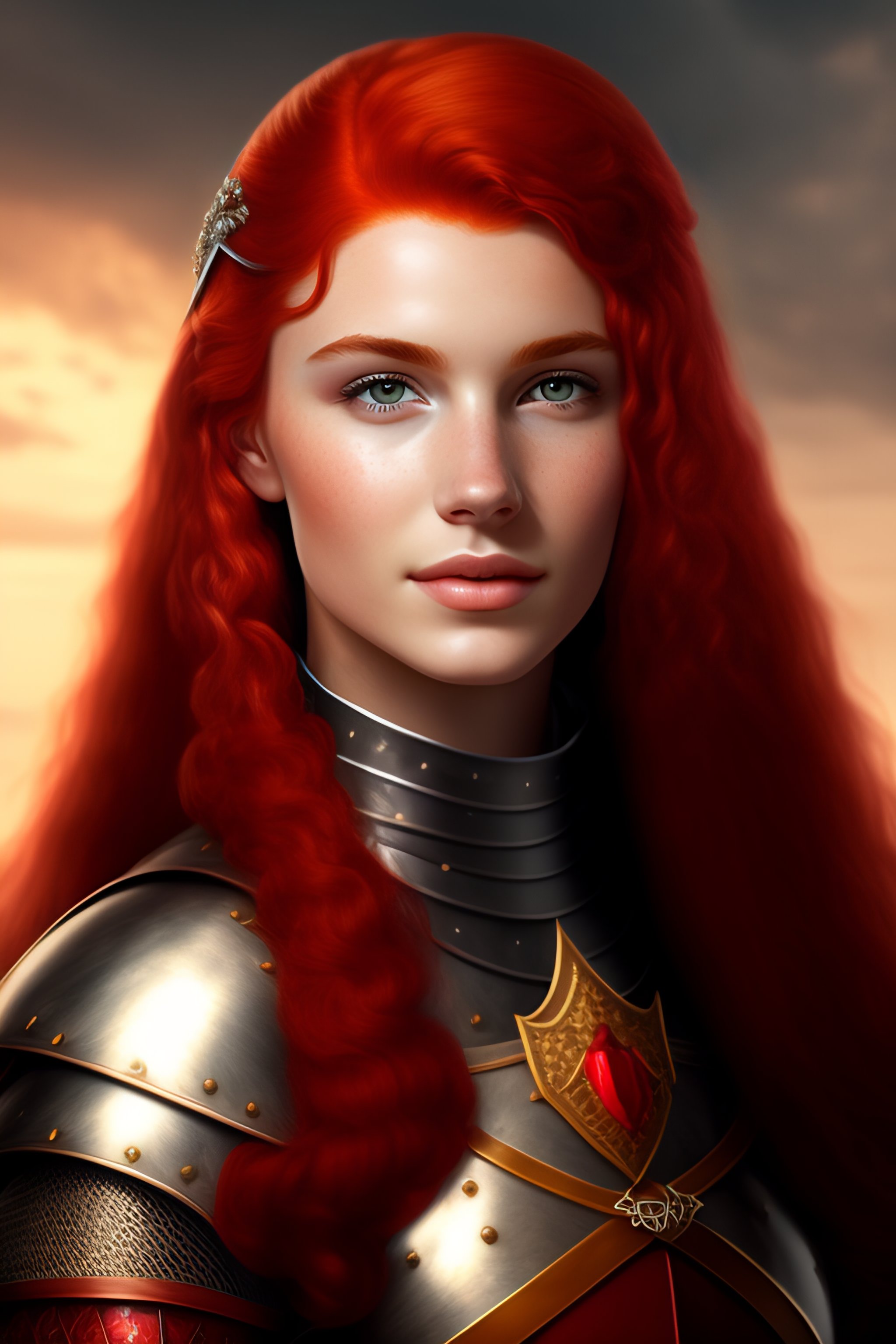 Lexica - Portrait of a knight girl 20 years old red hair