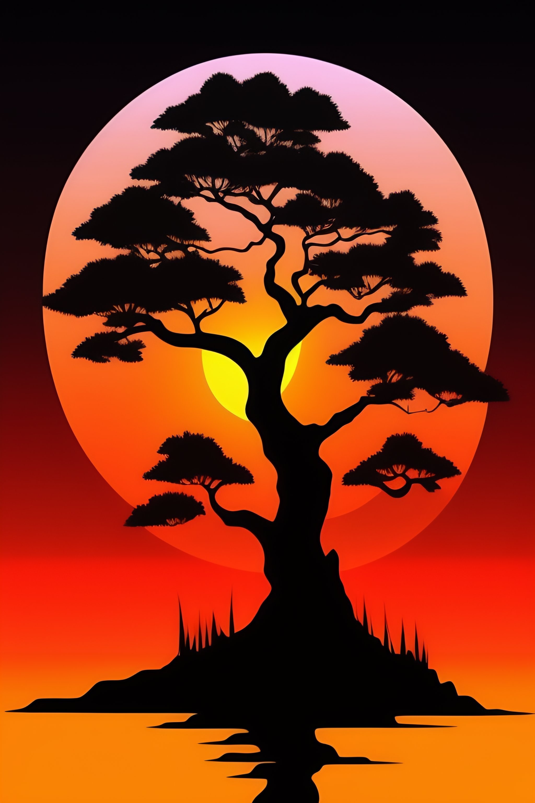 Lexica - Siluet of a tree with the sun setting in the background,cel ...