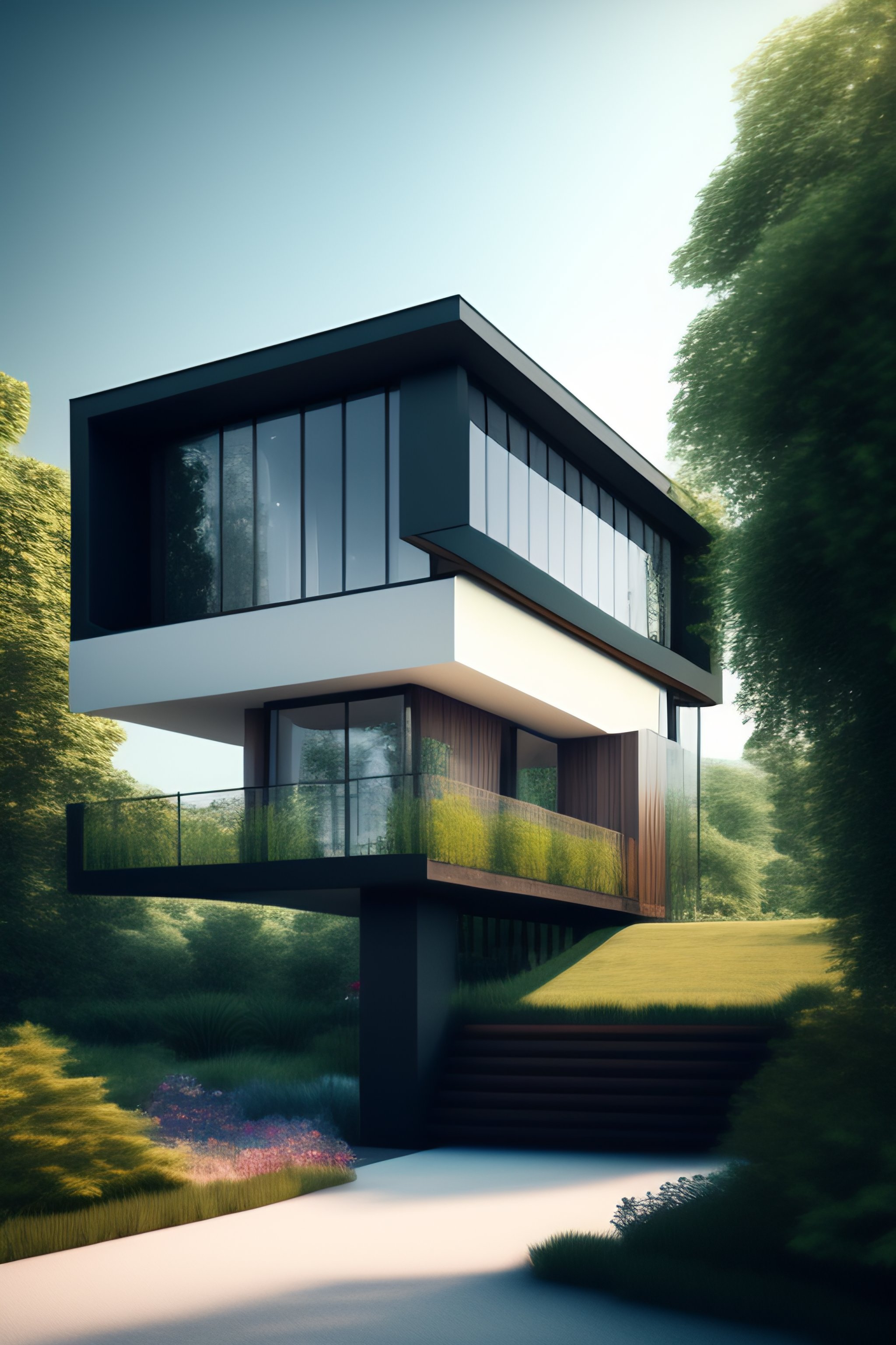 Lexica - Surreal modern house, lots of greenery and flowers, 8k render