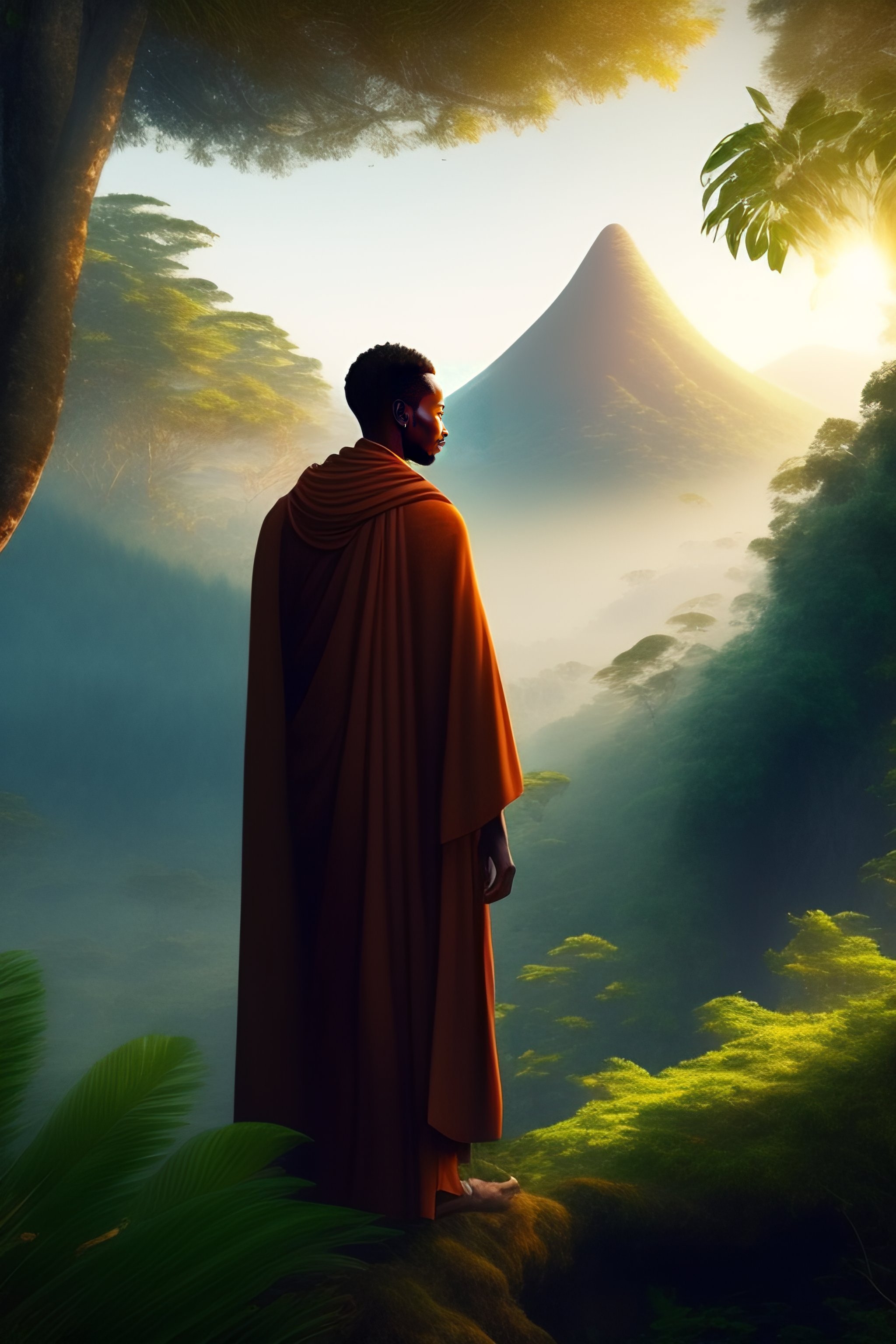 Lexica - An ethiopian monk in the forest during a beautiful sun rise ...