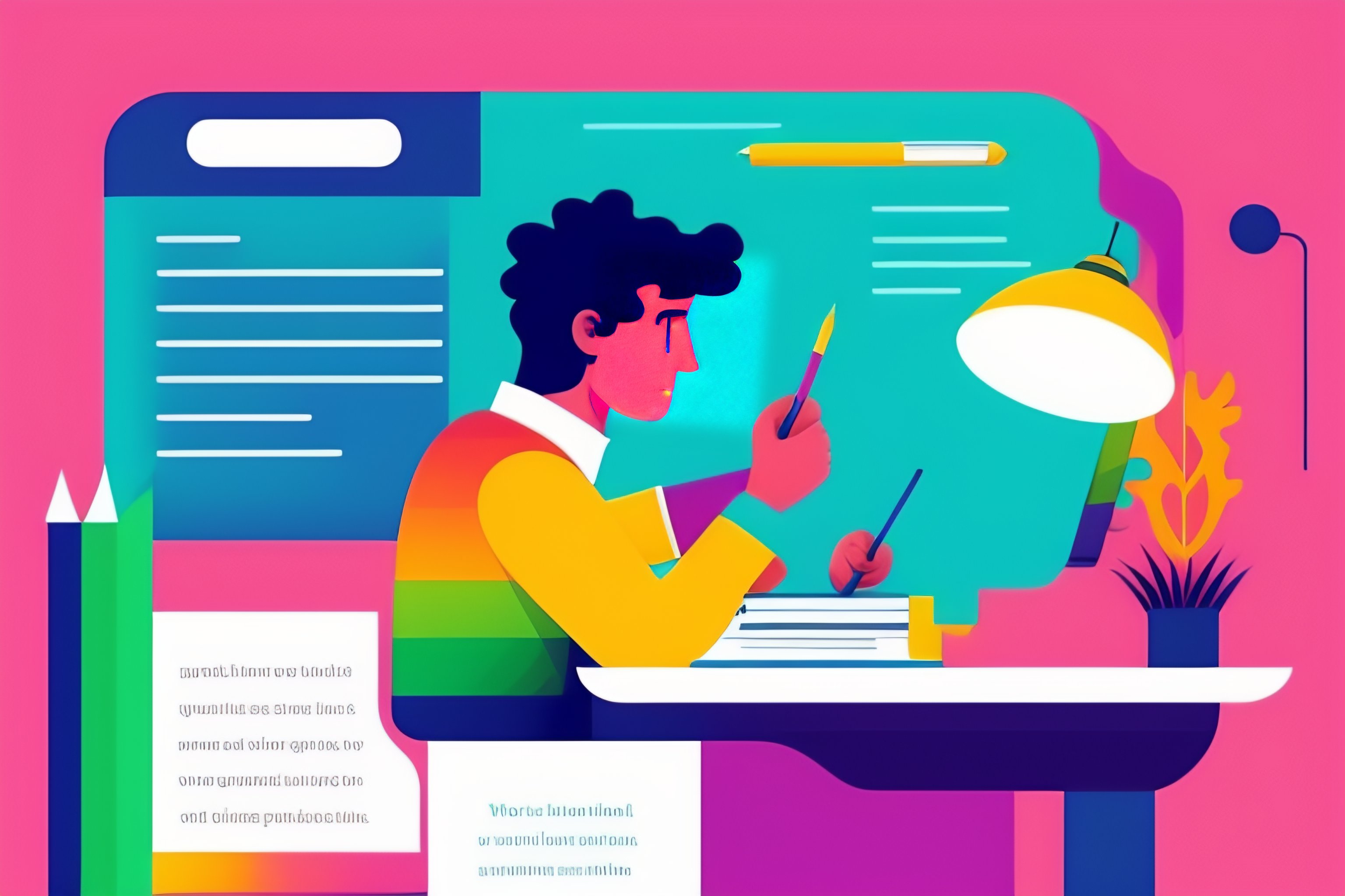 Lexica - Graphic illustration of a man writing a cover letter for an ...
