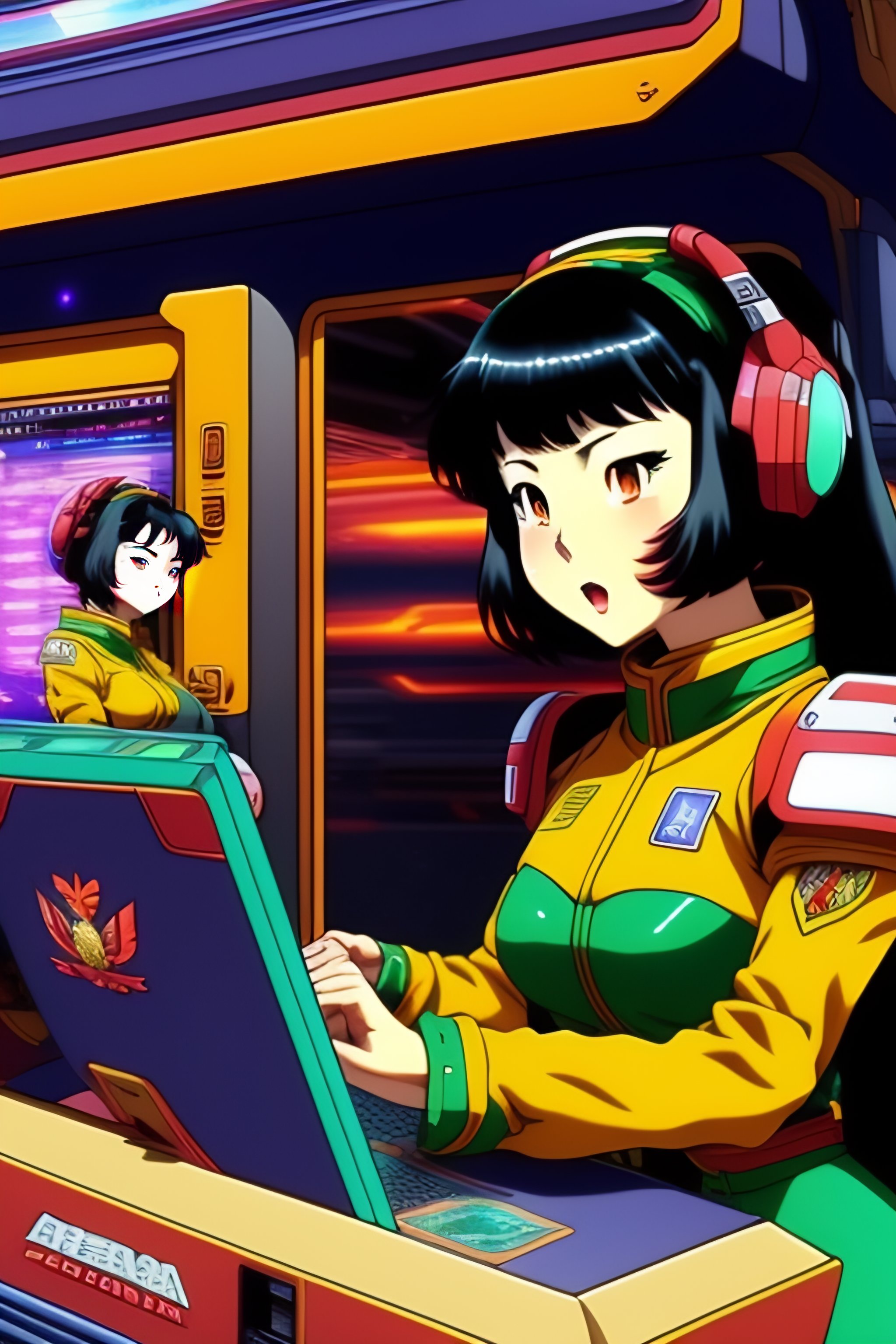 Lexica - Two attractive Asian female Gundam pilots answering emails at ...