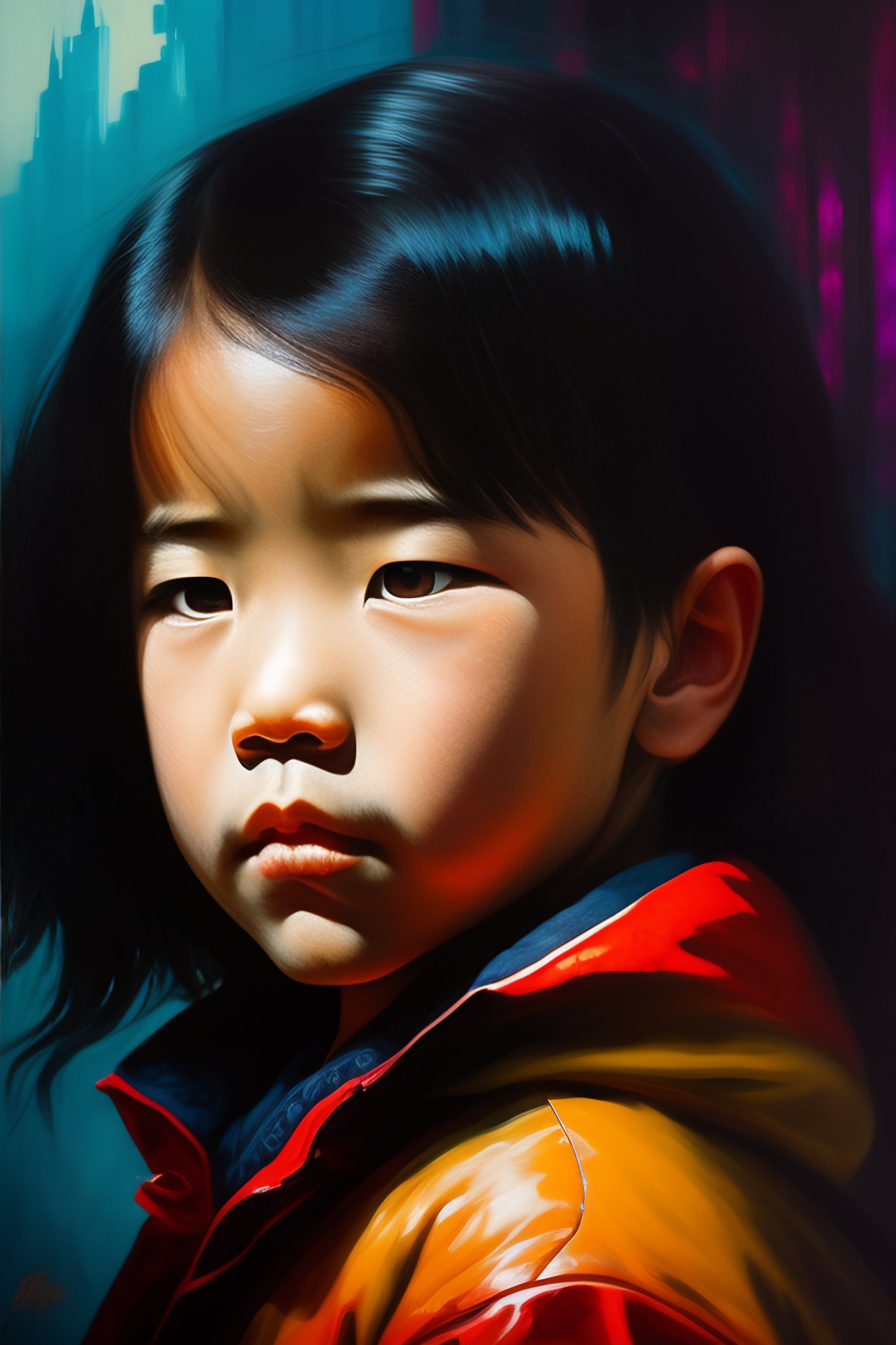 Lexica - A portrait of poor crazy aggressive child, in a style of ...