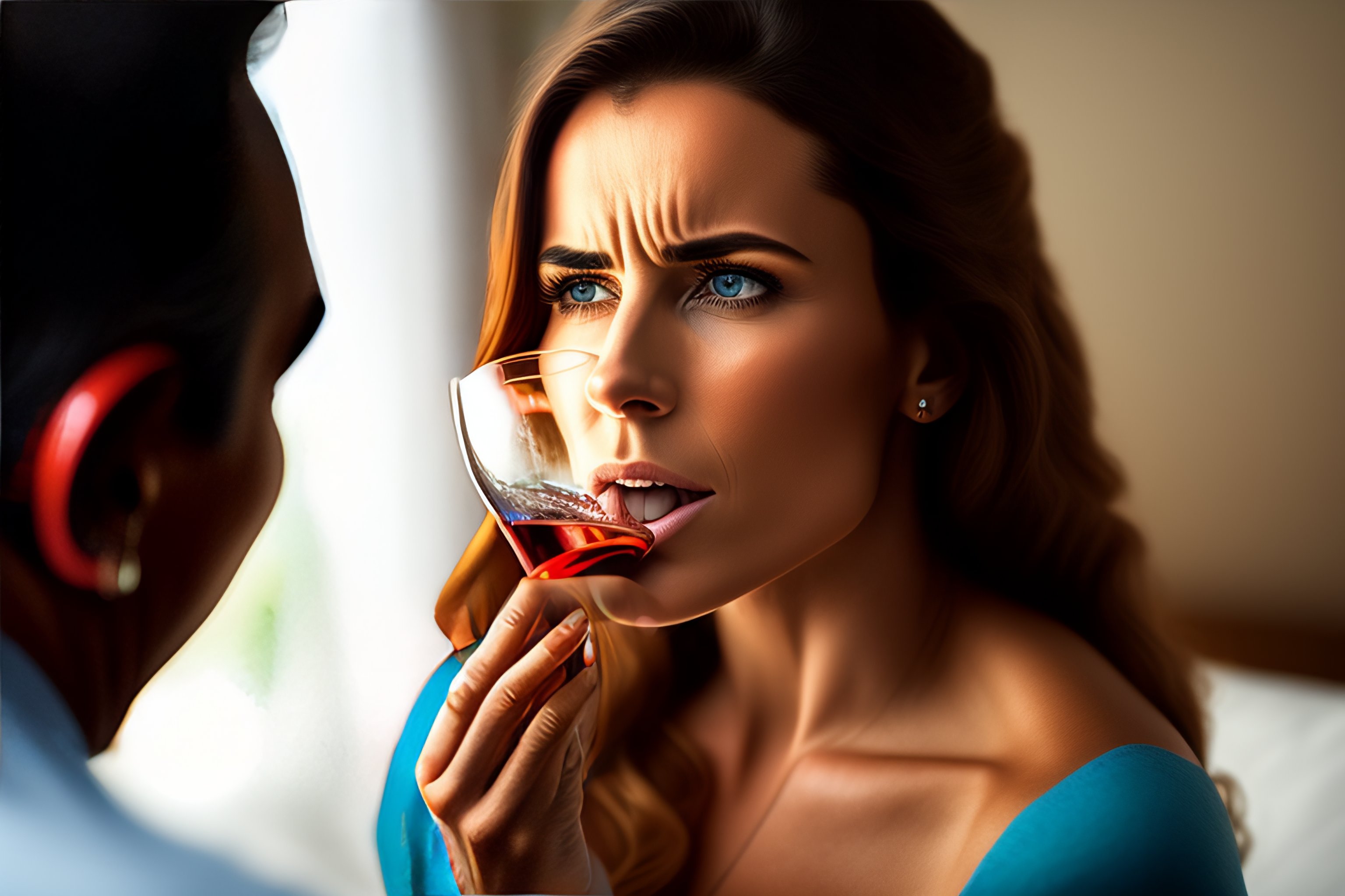 Lexica - Woman swallowing a thyroid medication pill with a glass of water