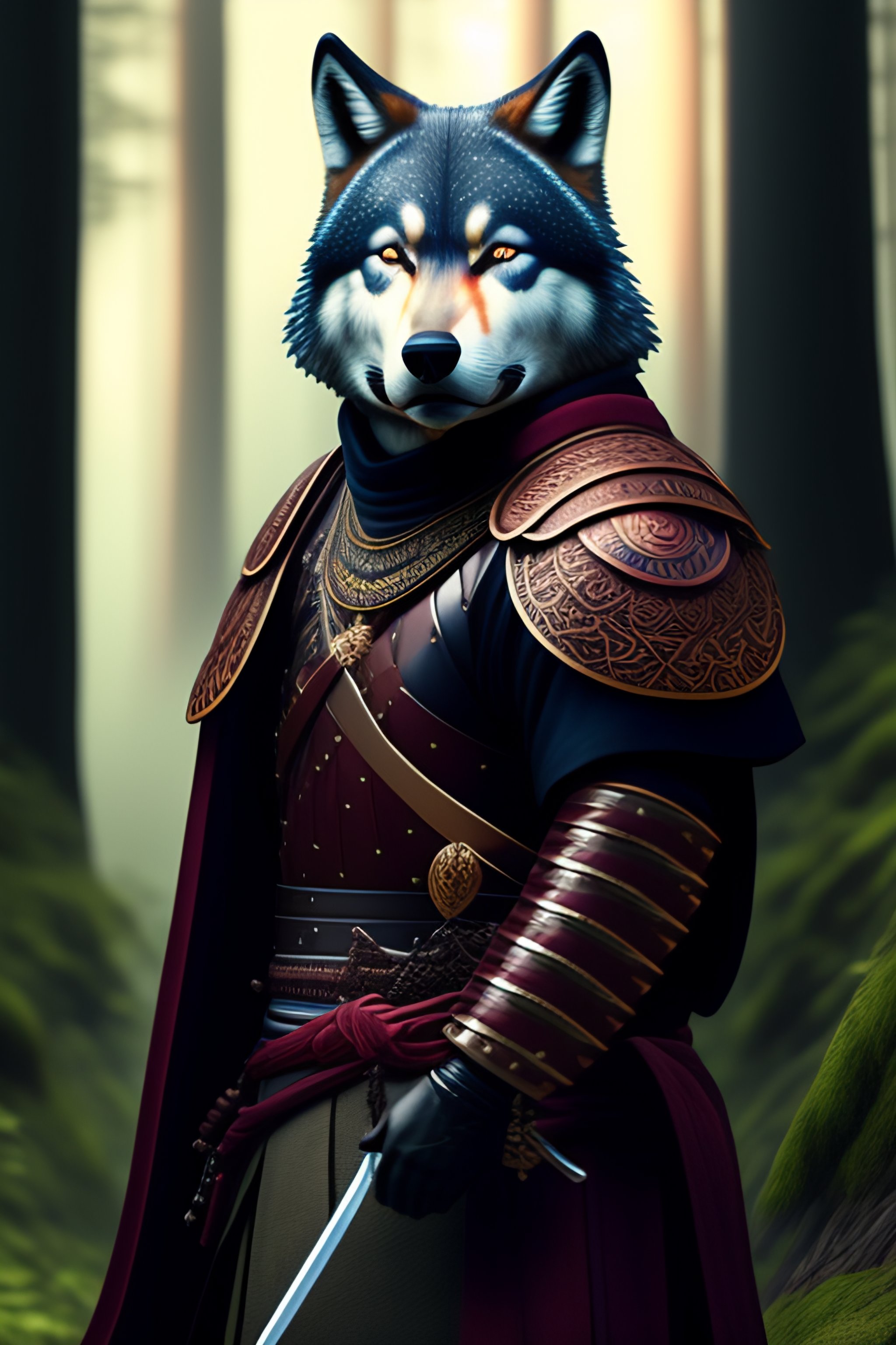 Lexica - Photorealistic Japanese samurai with wolf head holding a sword ...
