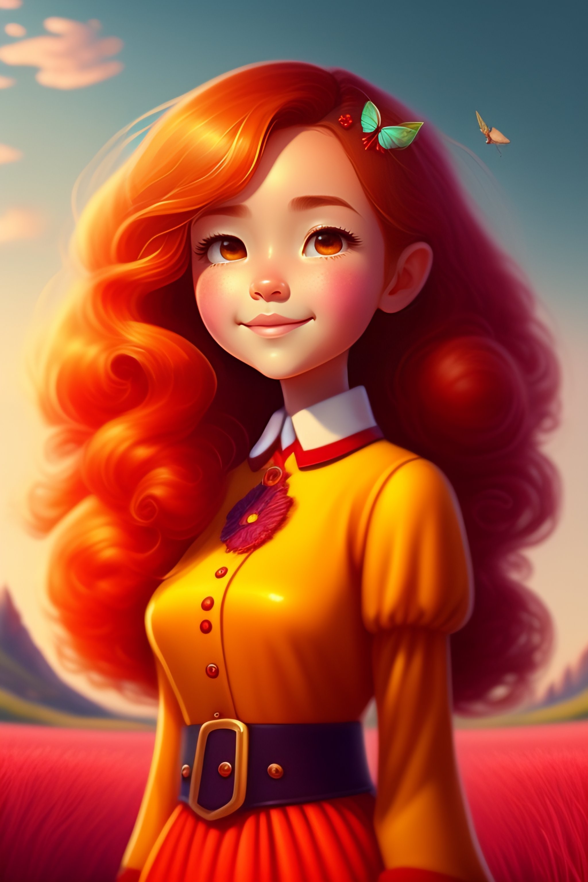 Lexica - View of gorgeous meadow with happy girl in red, animation ...