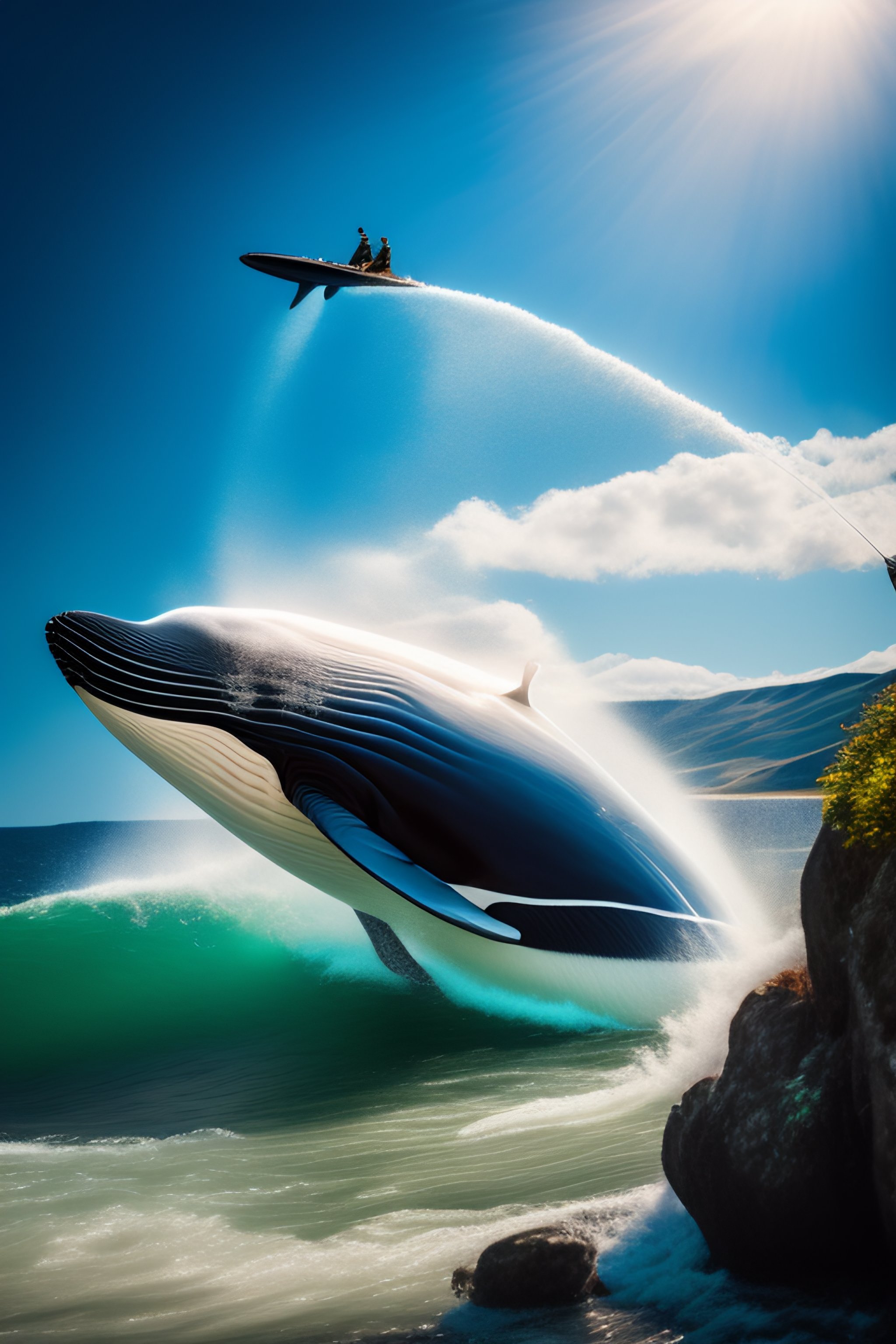 Lexica - A man riding on a whale in the moonshine