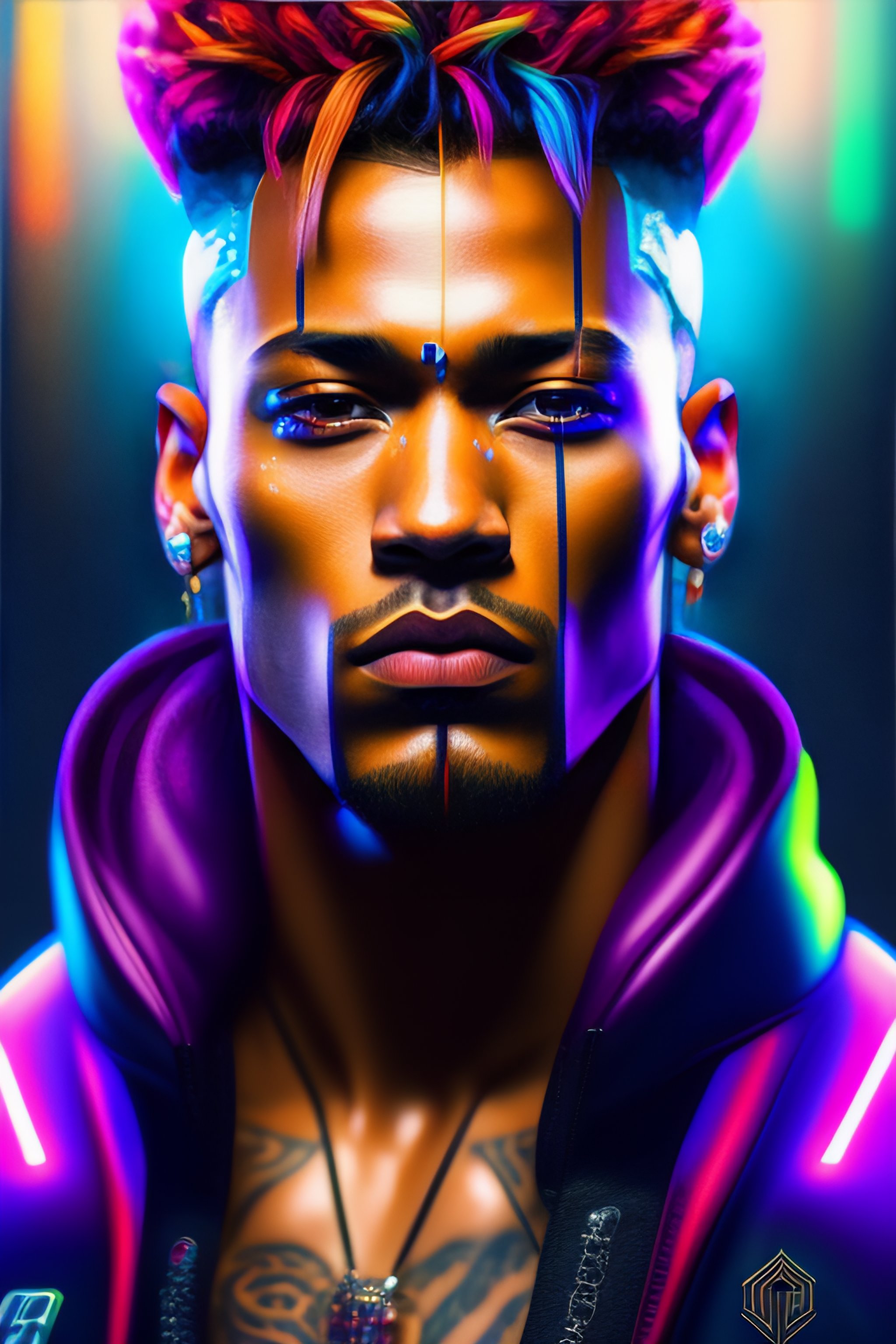 Lexica - Neymar cyberpunk with face implants concept art portrait by ...