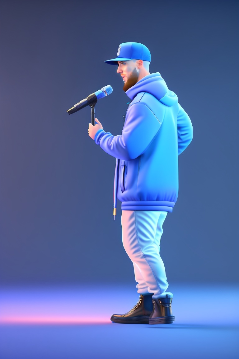 Lexica - Eminem rapper with microphone, 3d render, blue scene