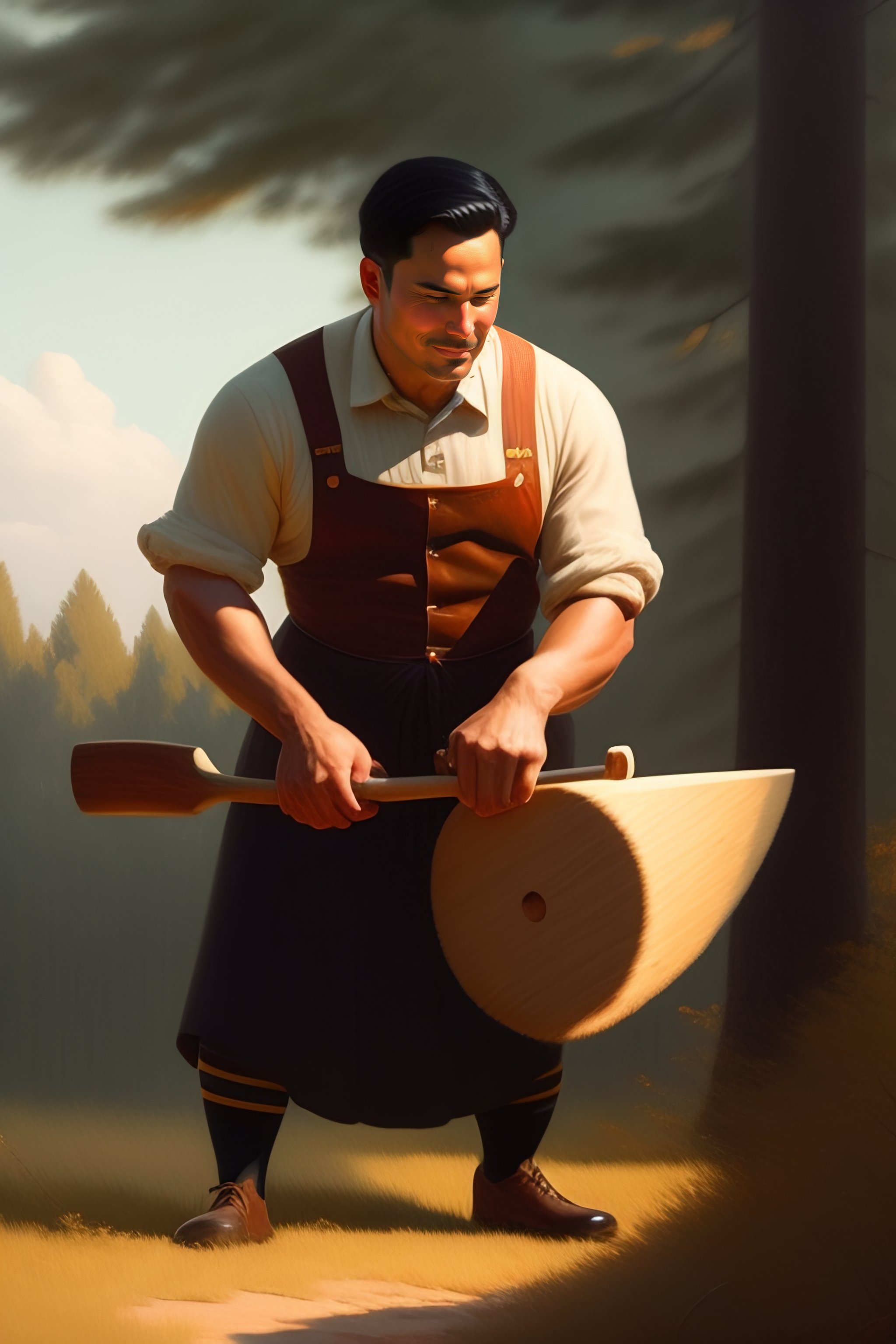 Lexica - An award - winning masterpiece painting of a man chopping wood ...