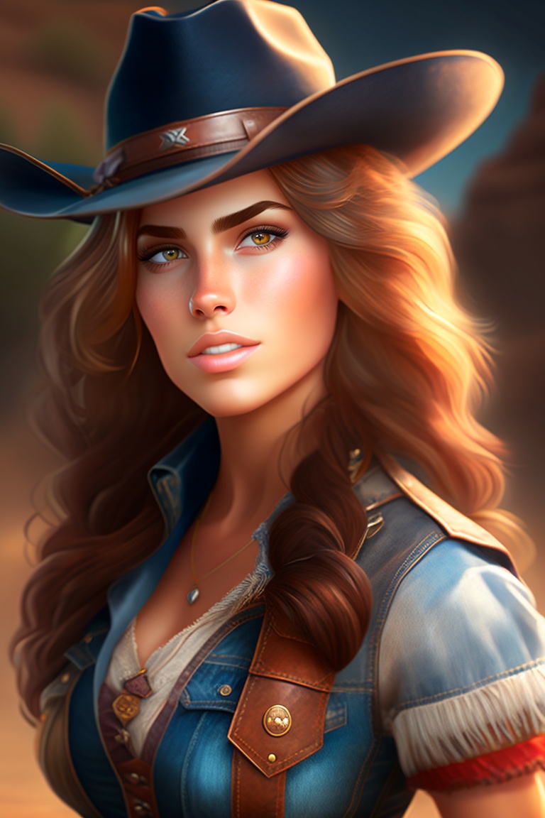 Lexica - Portrait of a wild west female, ((black vest, white top, blue ...