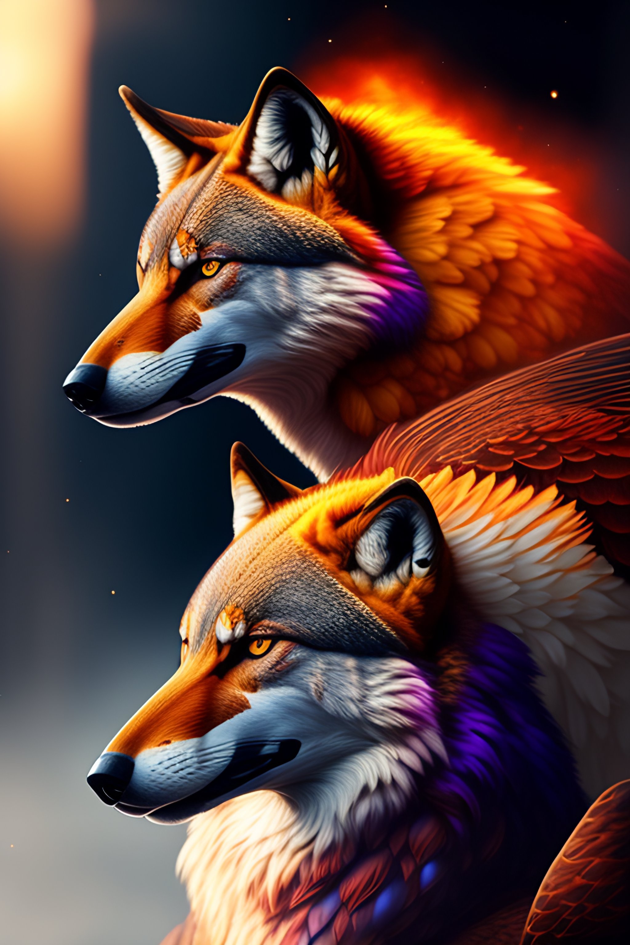 Lexica - Phoenix wolf and eagle as a one creature, ultra detailed, hyper realistic