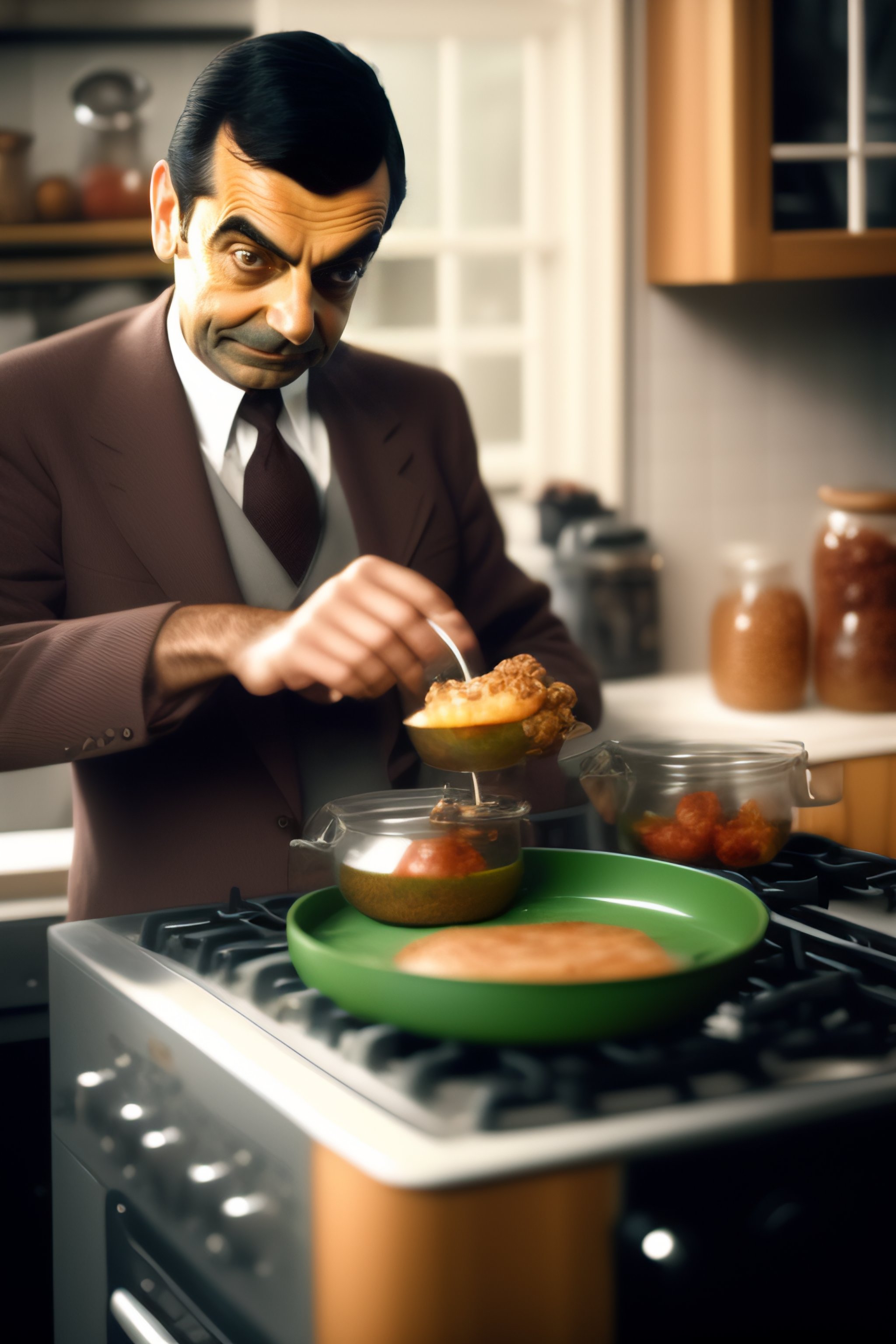 Lexica - A polaroid of Mr Bean cooking