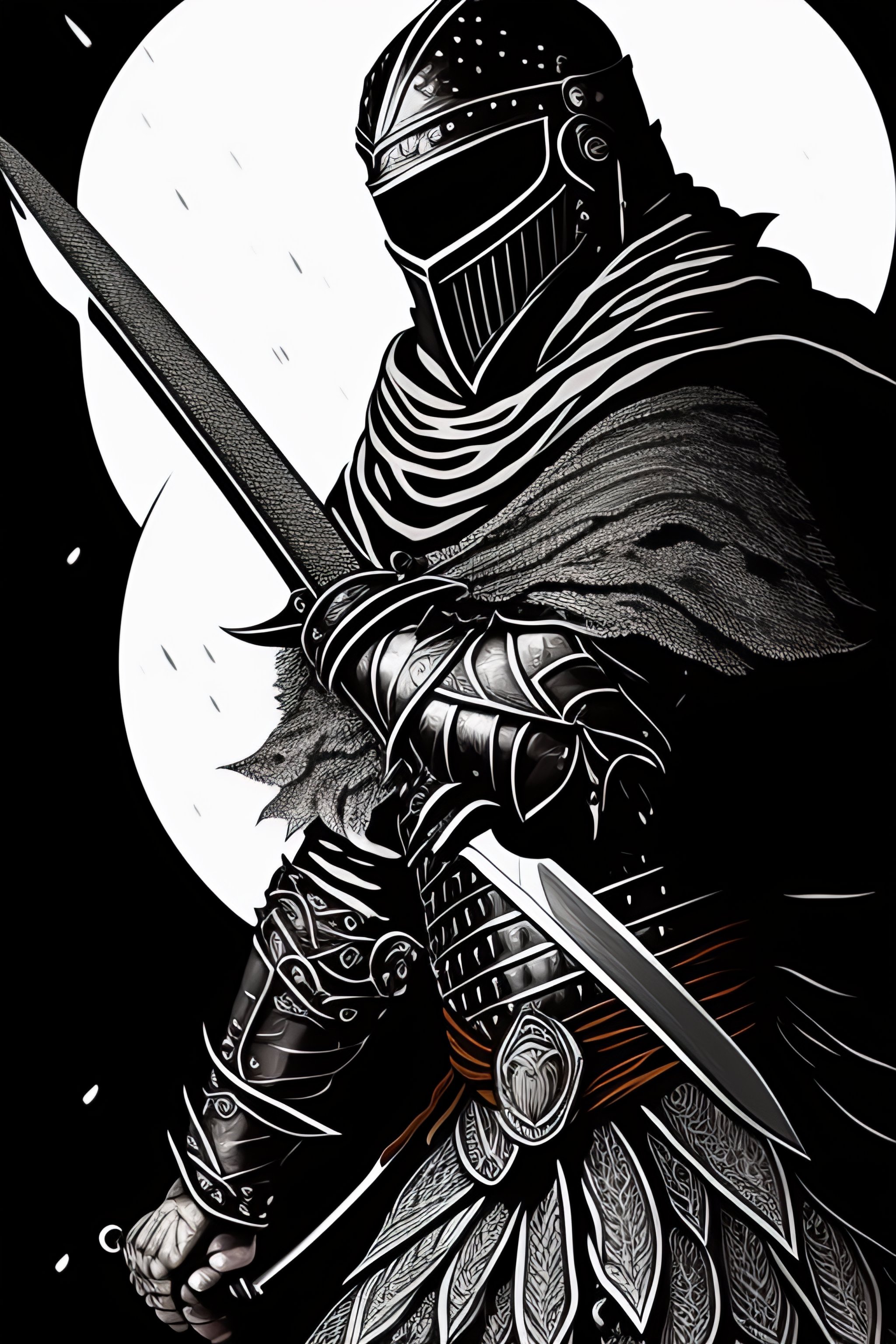 Lexica - Male knight raising sword, fighting a zombie, black and white ...