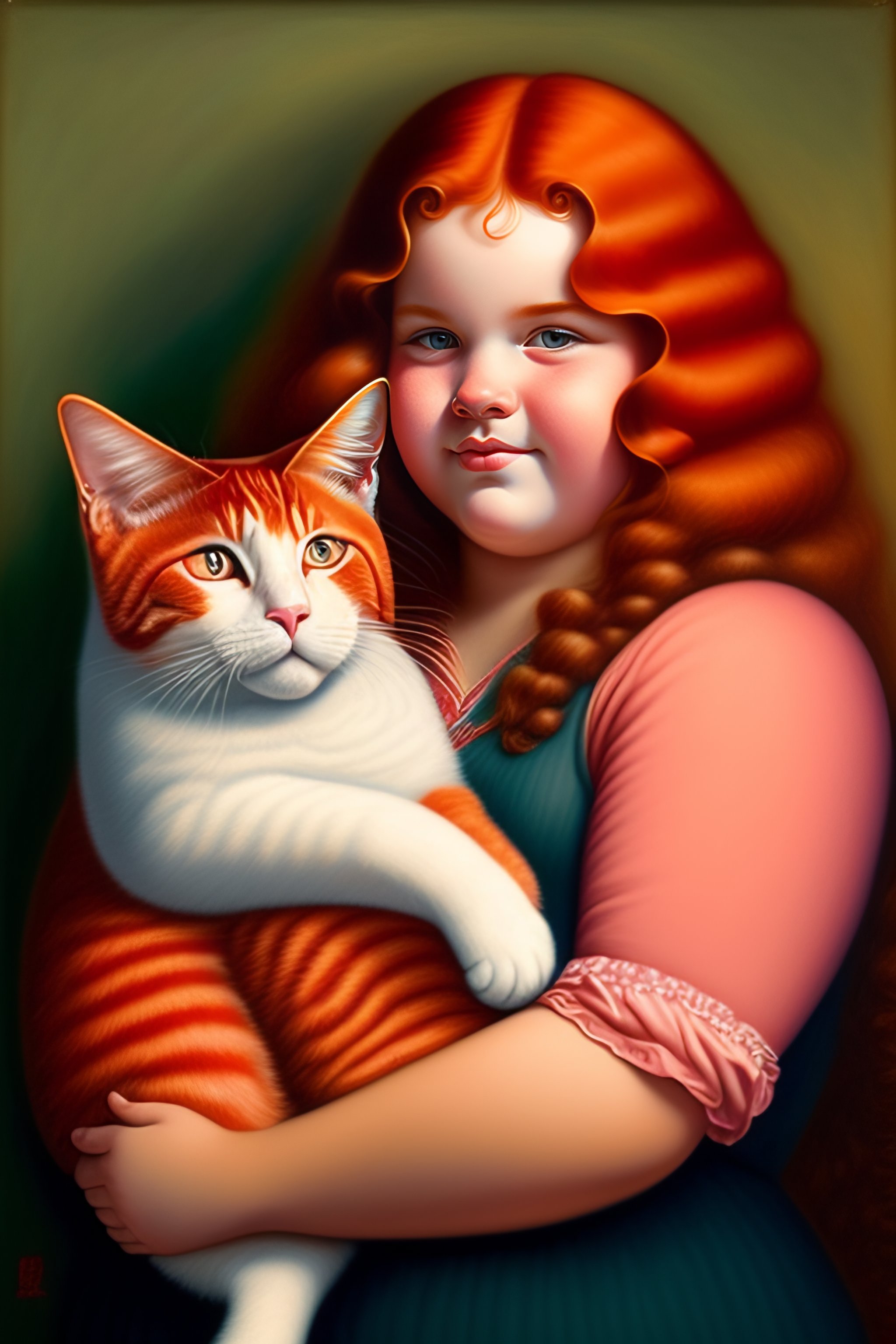Lexica - A girl with red curly hair holds a red cat, twenty years old ...